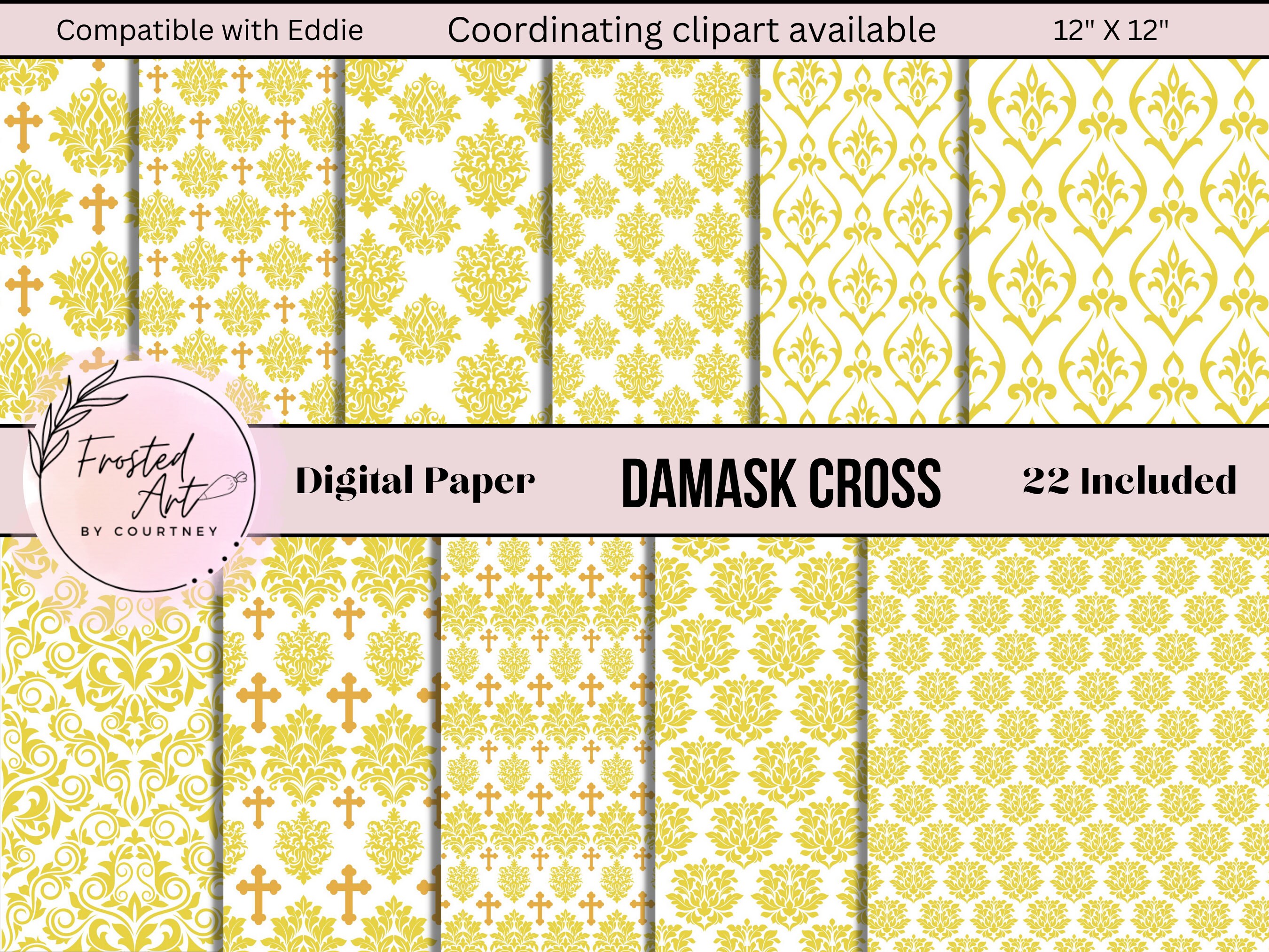 Damask Cross Digital Paper, Confirmation, Baptism, Digital Download ...