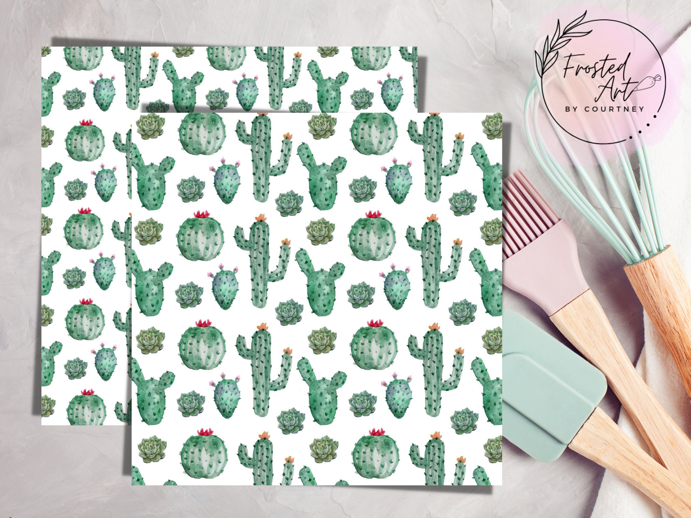 Desert Digital Paper, Cactus, Watercolor Florals, Digital Download, PNG ...