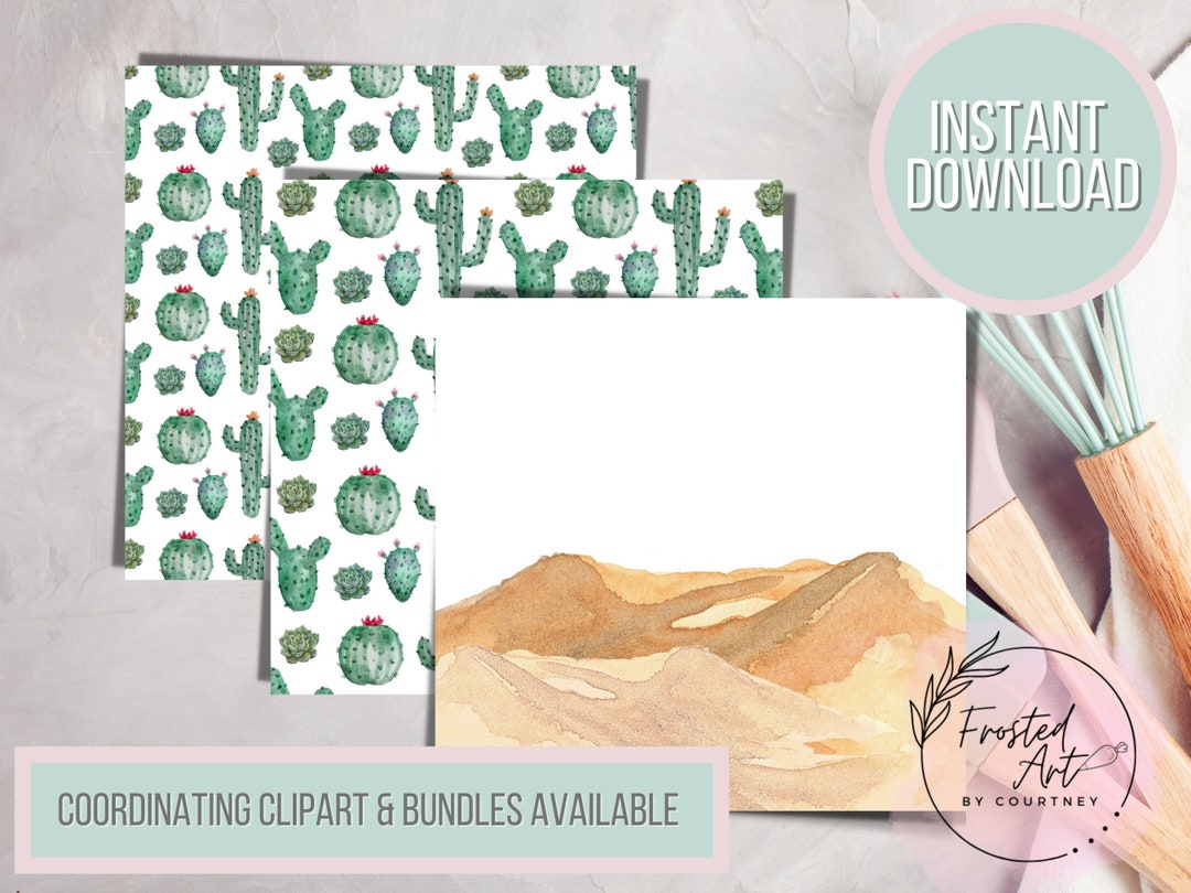 Desert Digital Paper, Cactus Watercolor, Digital Download, PNG JPG ...