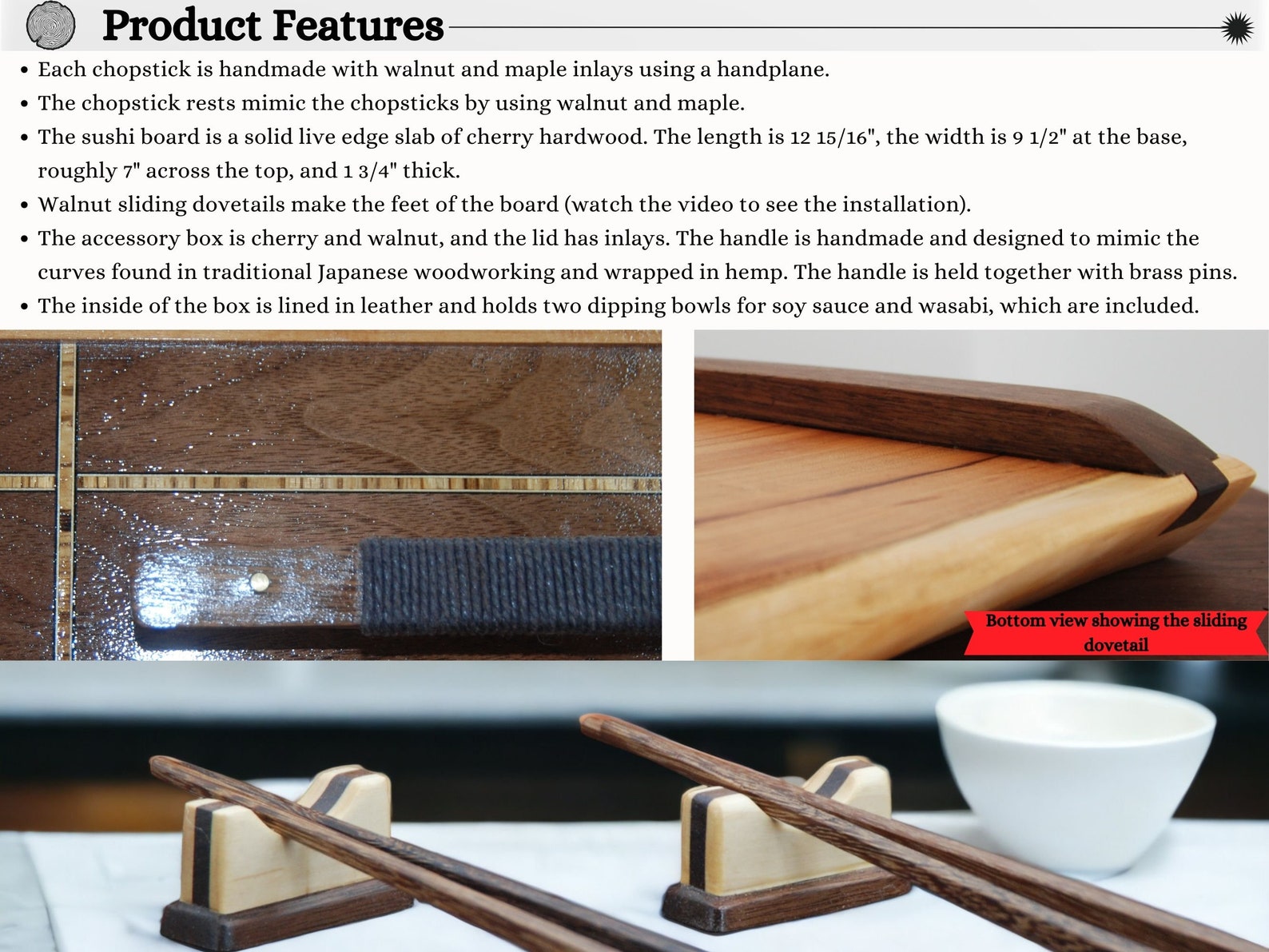 Sushi Gift Set Live Edge Cherry Sushi Platter Handmade Chopsticks Sushi ...