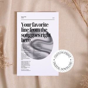 Personalized Song Lyric Print, Custom Song Downloadable Poster, Lyric ...