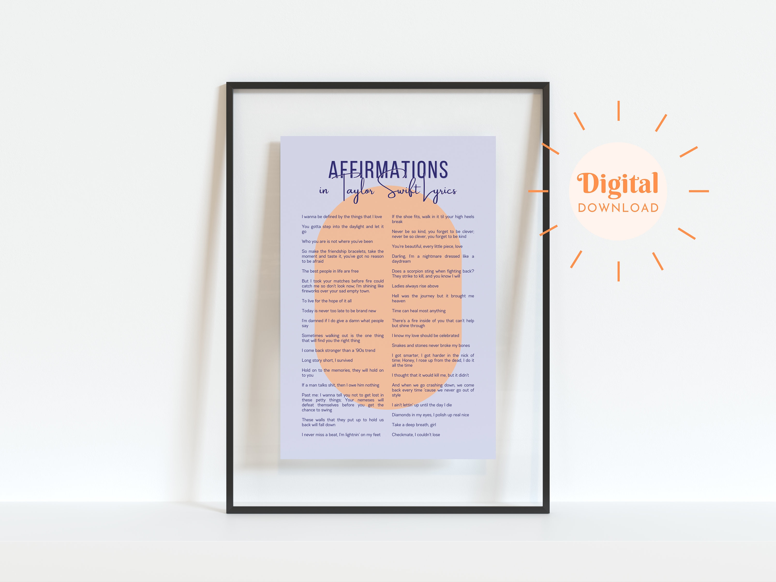 Printable Taylor Swift Affirmations Poster: Taylor Song Lyrics, Peach ...