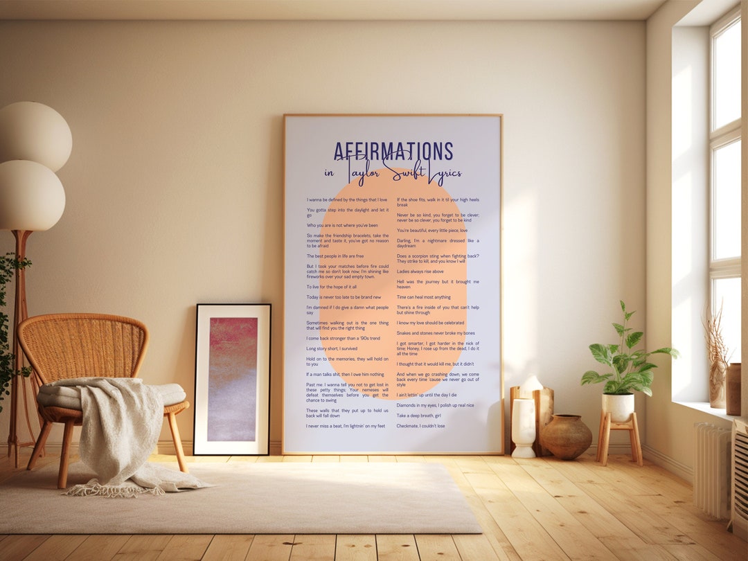 Printable Taylor Swift Affirmations Poster: Taylor Song Lyrics, Peach ...