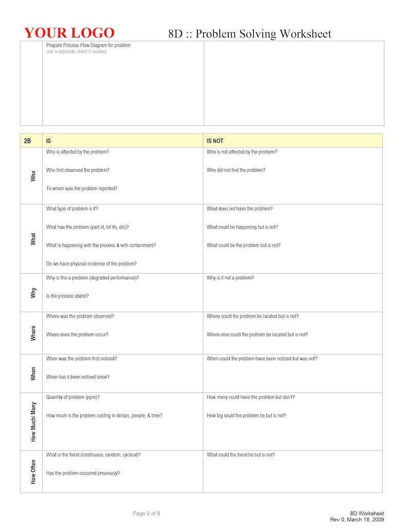 8D- Problem Solving Template | Root Cause Analysis Work Sheet ...