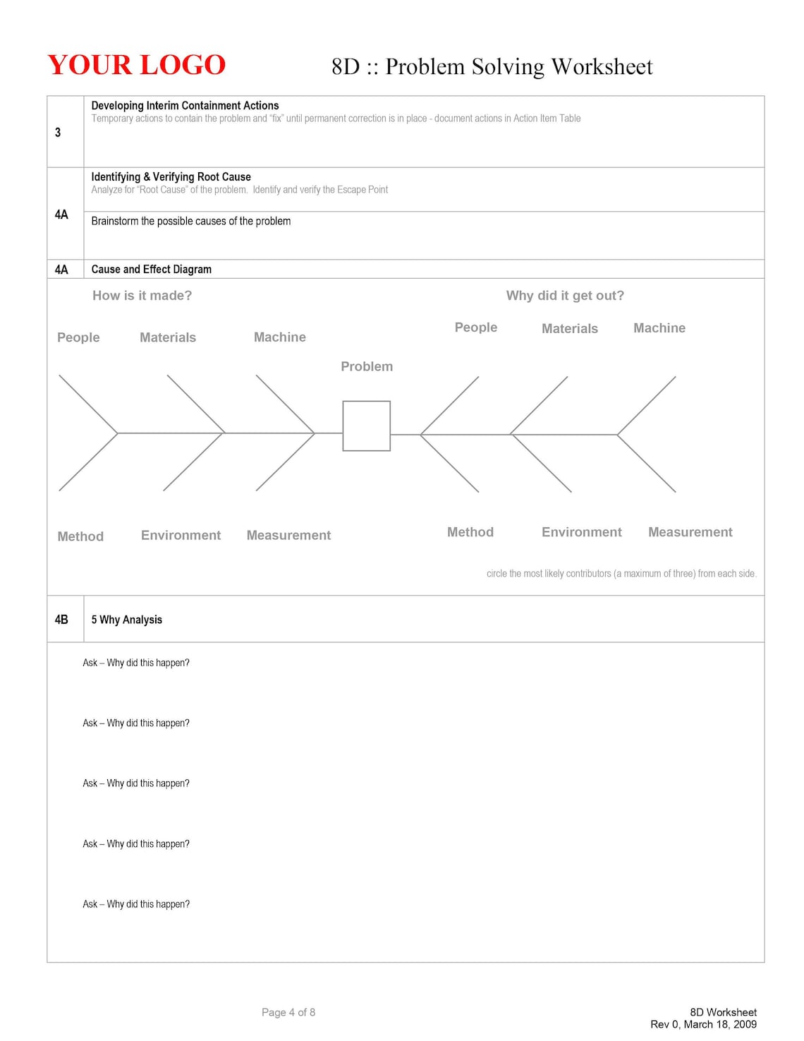 8D- Problem Solving Template | Root Cause Analysis Work Sheet ...