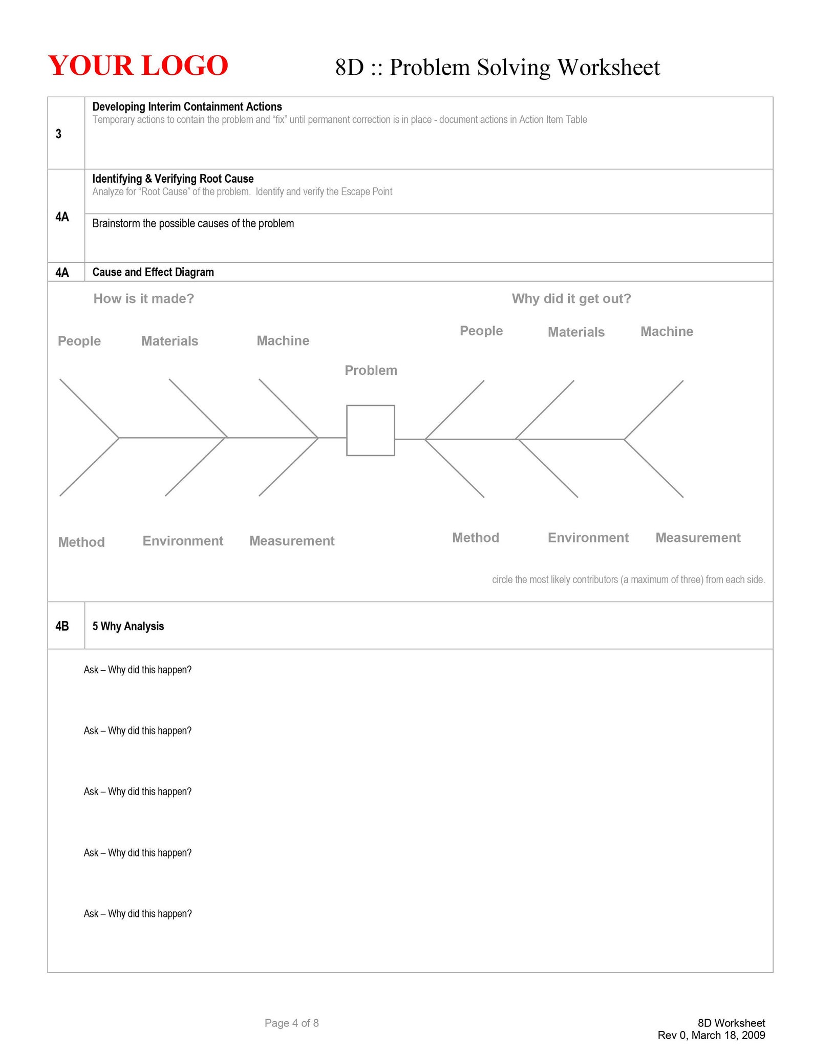 8D- Problem Solving Template | Root Cause Analysis Work Sheet ...