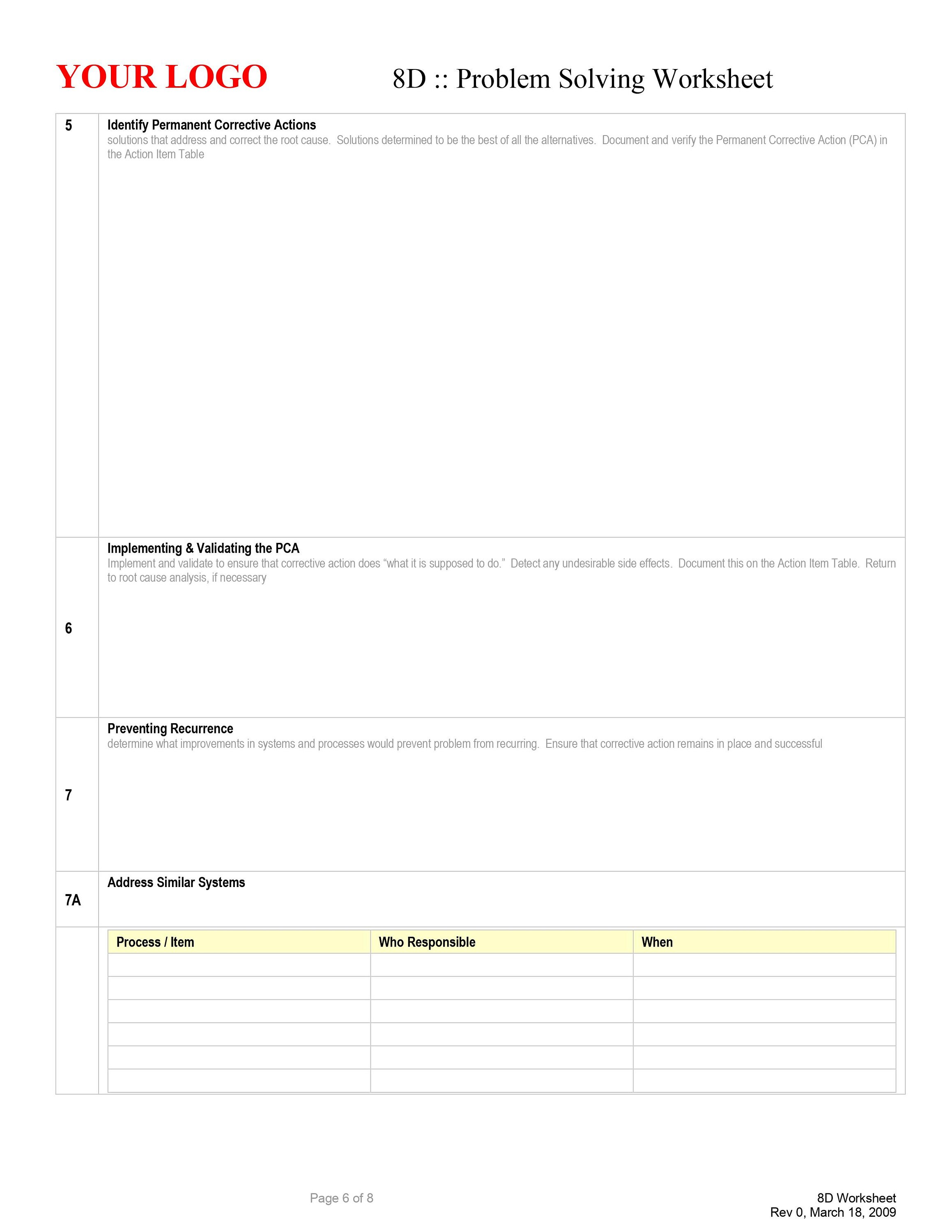 8D- Problem Solving Template | Root Cause Analysis Work Sheet ...