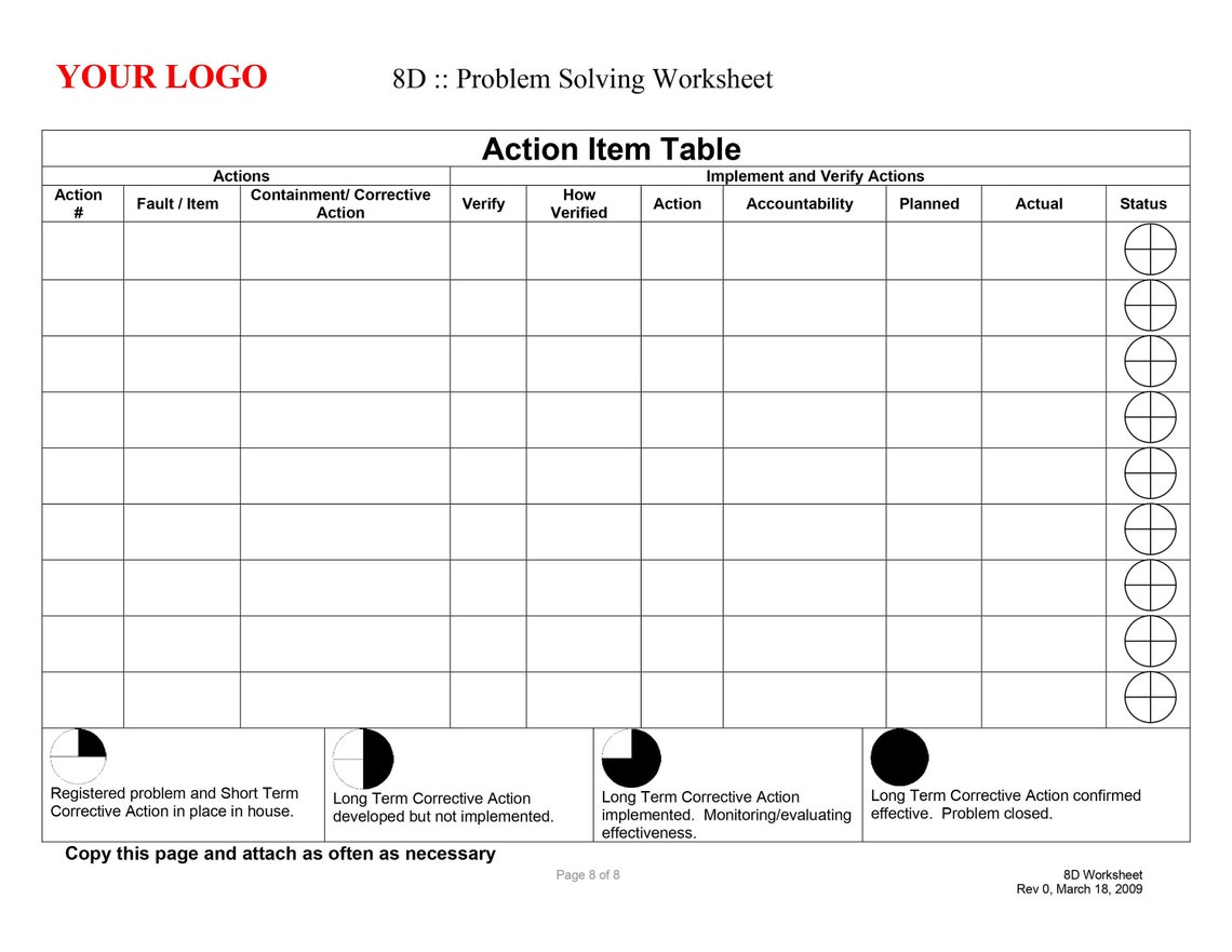 8D- Problem Solving Template | Root Cause Analysis Work Sheet ...