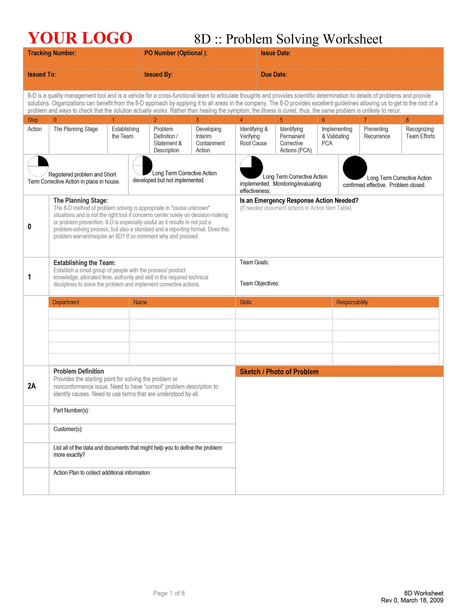 8D- Problem Solving Template | Root Cause Analysis Work Sheet ...