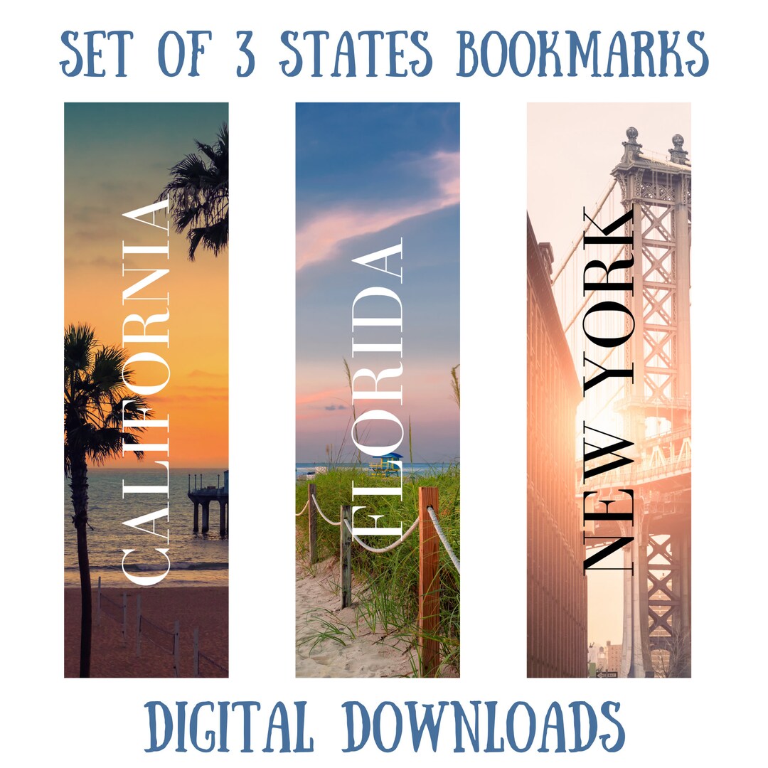 Set of 3 States Bookmarks, California, New York, Florida Bookmarks ...