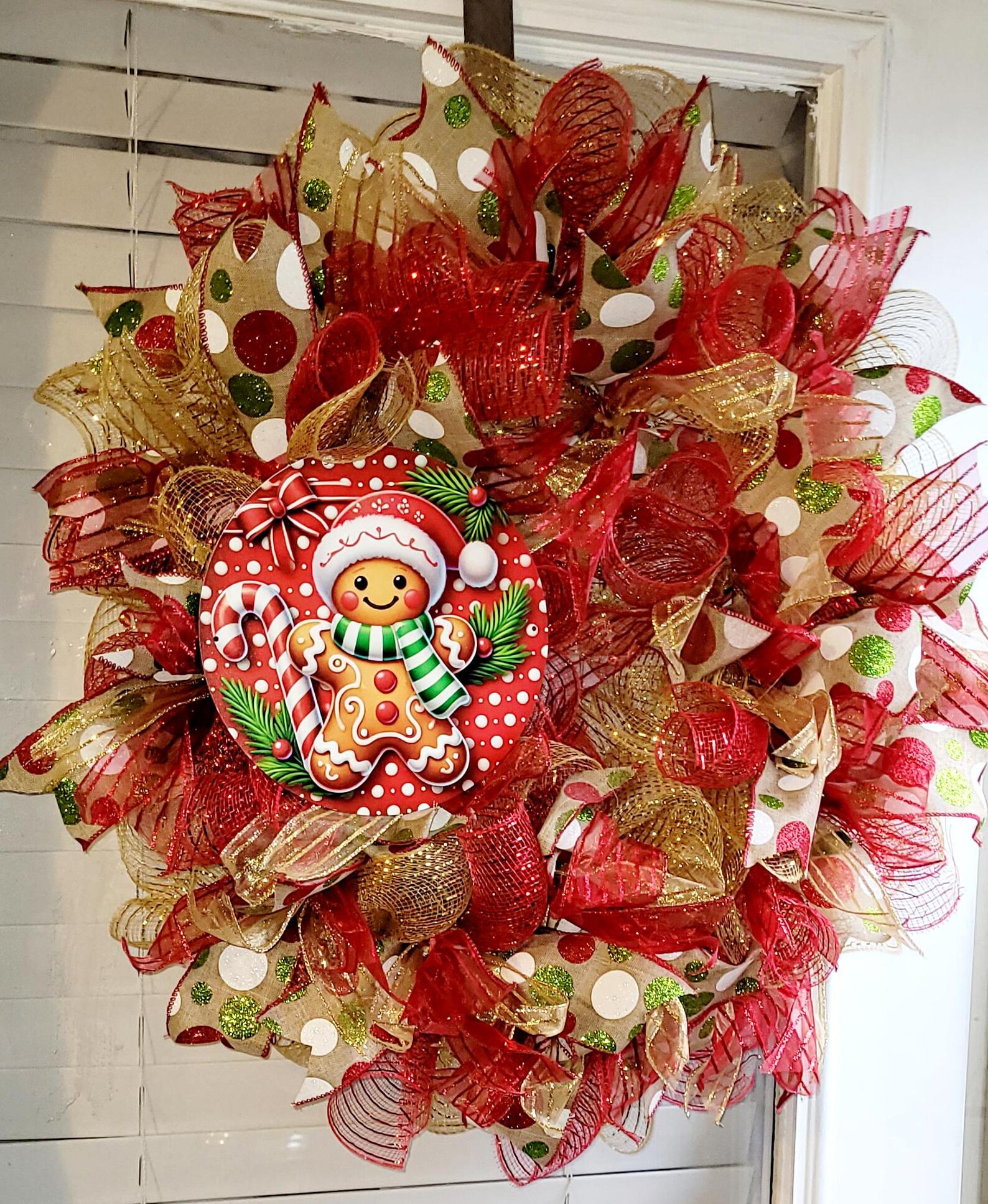 Gingerbread Man Holiday Wreath, Gold Deco Mesh, Metal Sign - Etsy