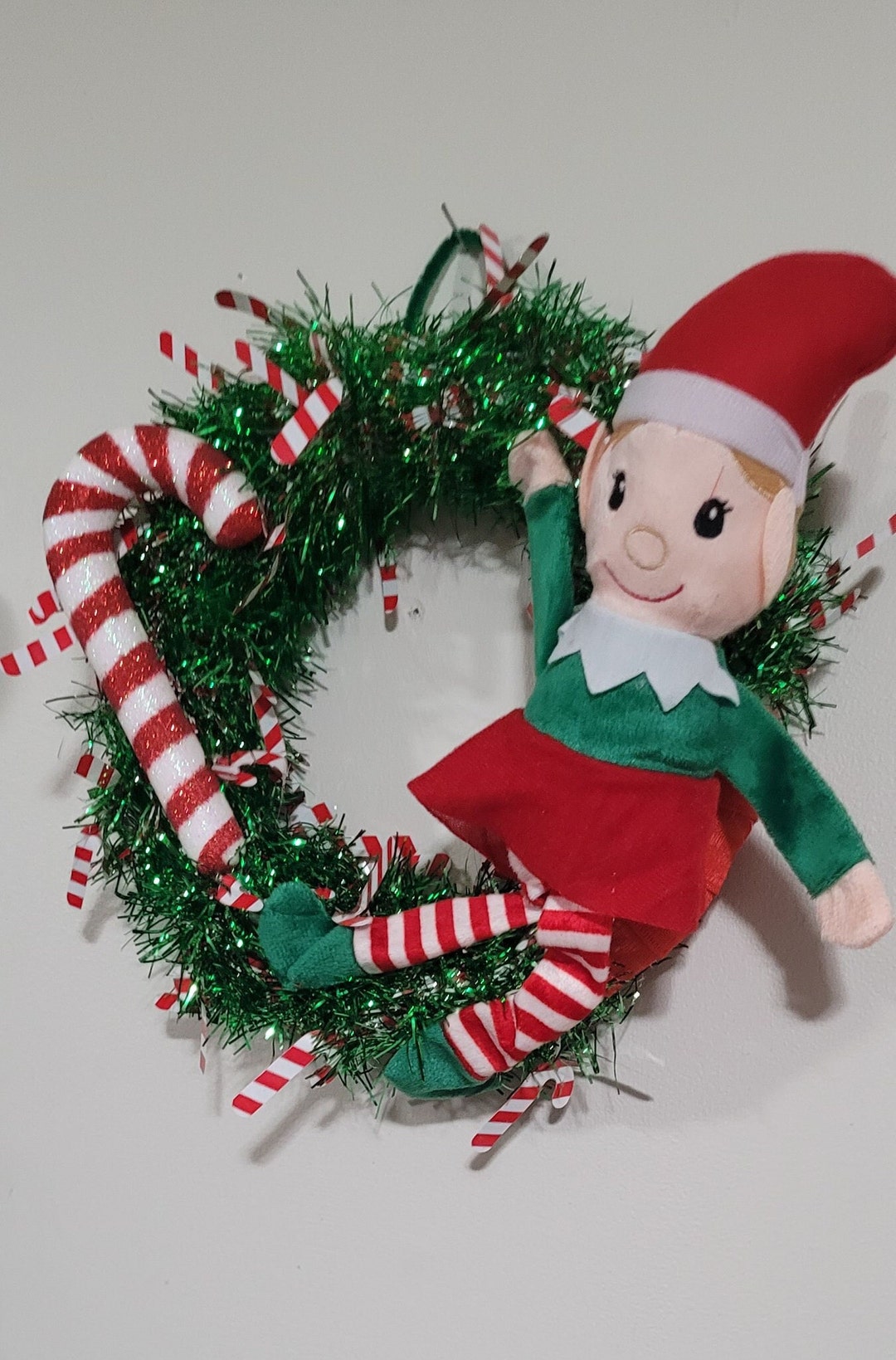 The Little Girl Elf and the Candy Cane Candy Cane Wreath - Etsy