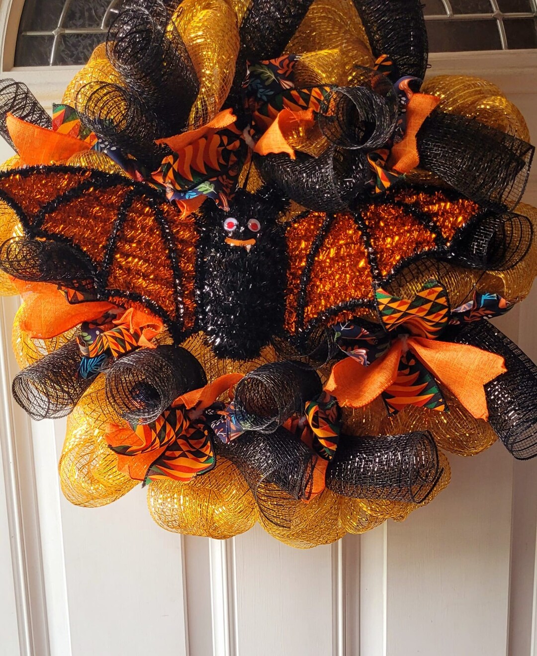 Halloween Bat Wreath Black Bat With Orange and Black Mesh - Etsy