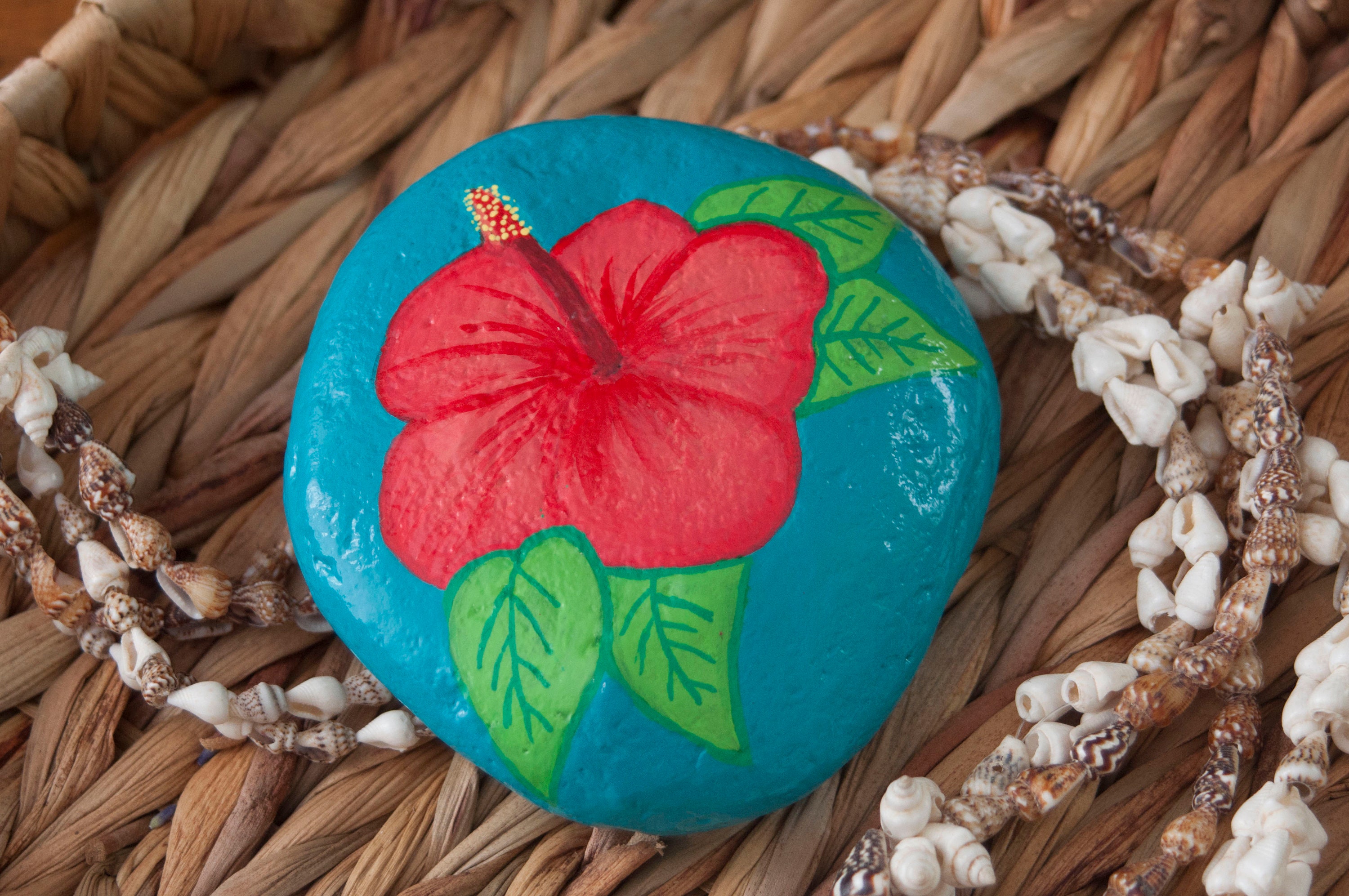 Rock Hand Painted Hibiscus Flower Art Tropical Hawaiian Gift Garden ...