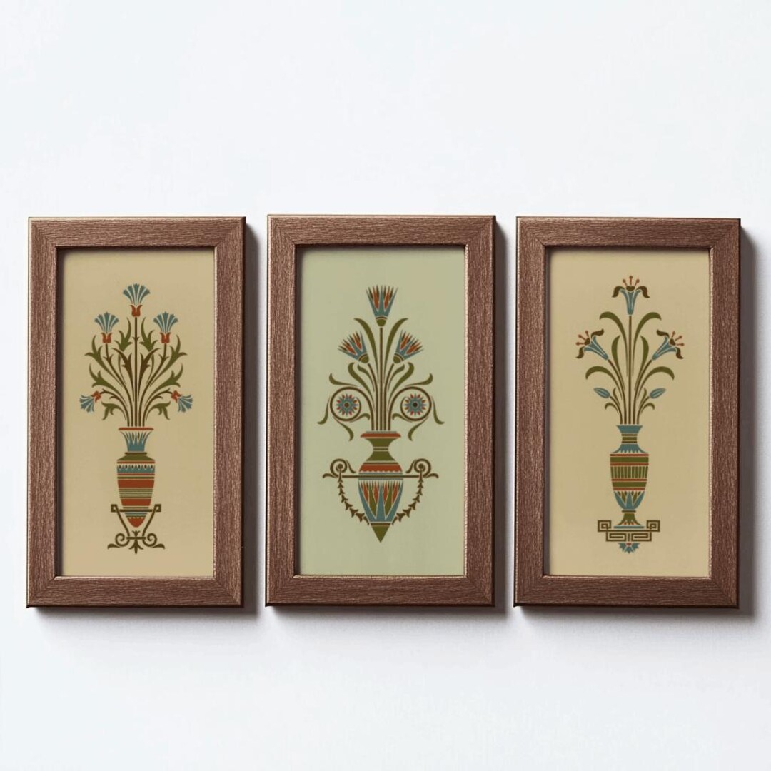 Art Deco Floral Triptych Wall Art: Vintage Botanical Prints (instant ...