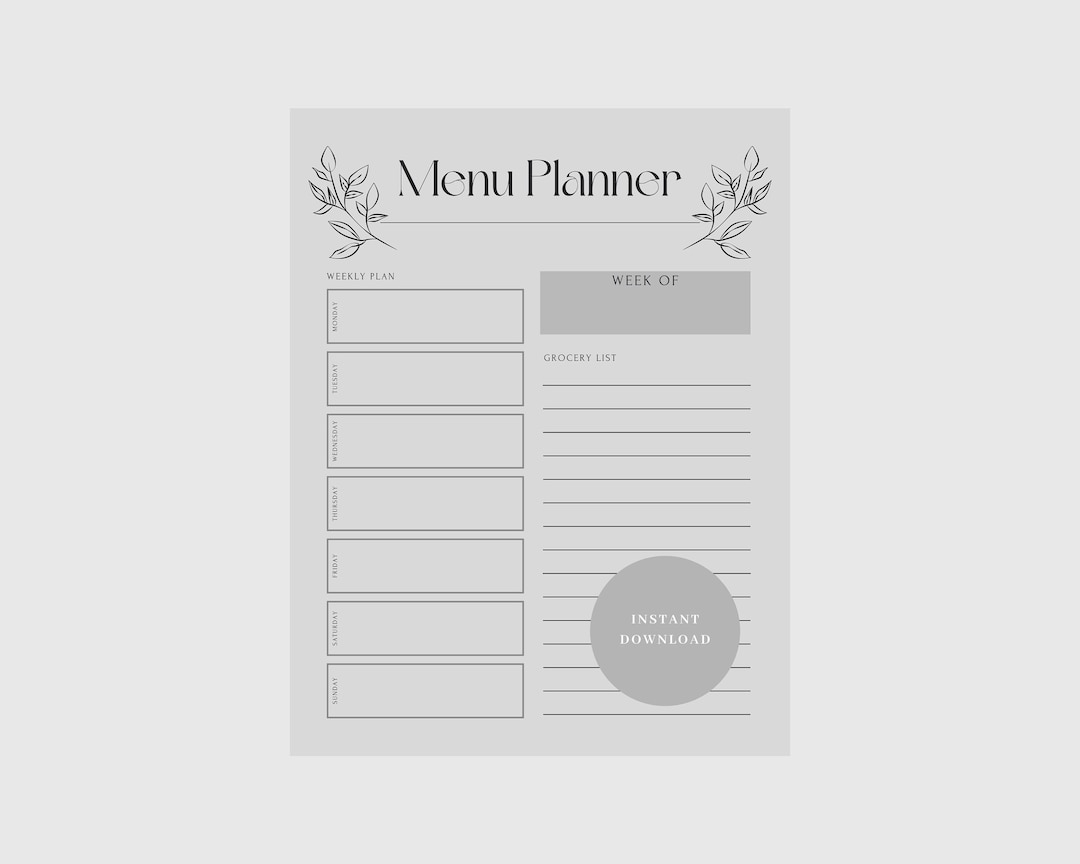 Weekly Meal Planner Weekly Meal Prep Planner Ingredient List Weekly Menu Sheet Meal