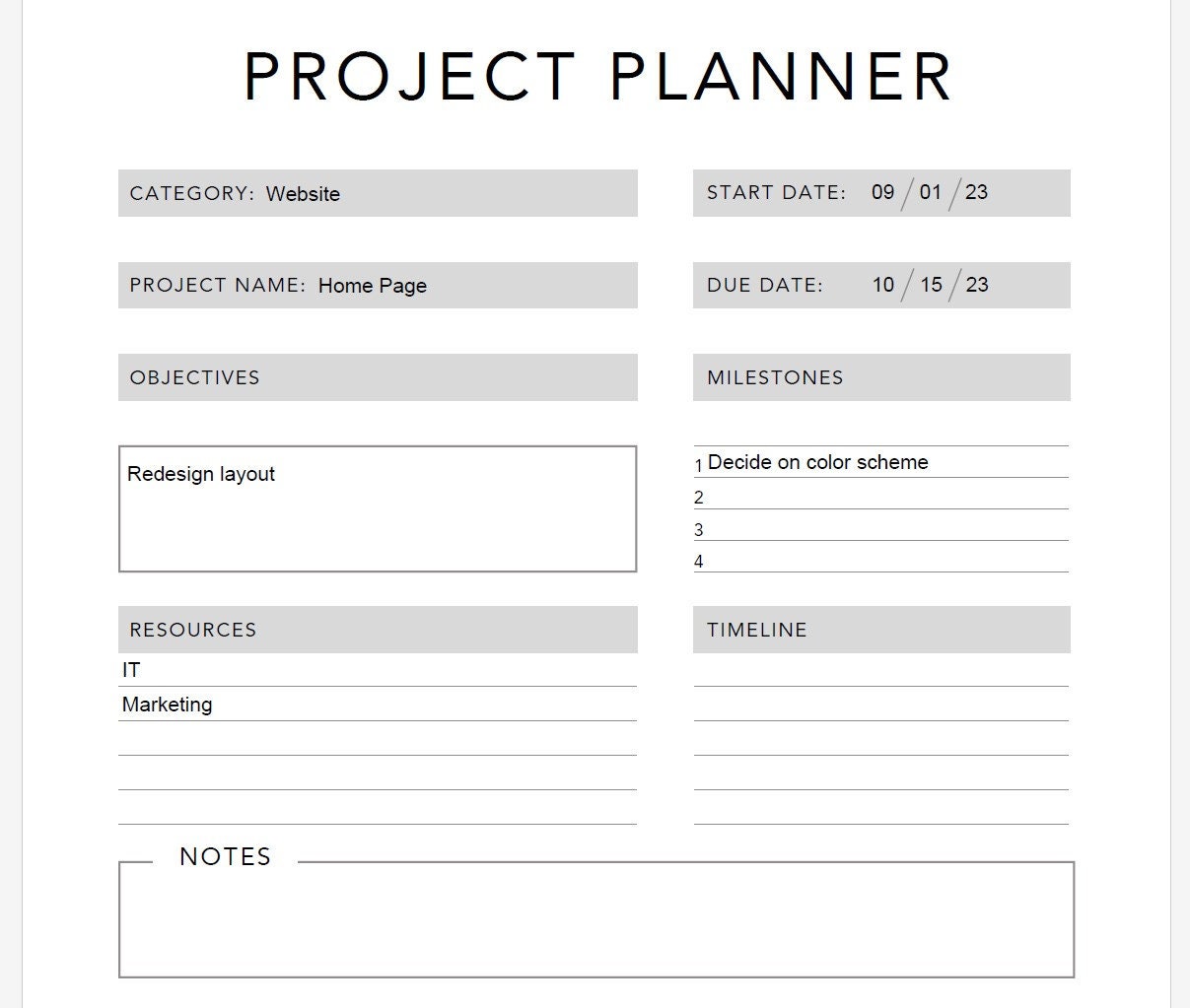 Project Planner Printable Sheet | Project Management | Project Template ...