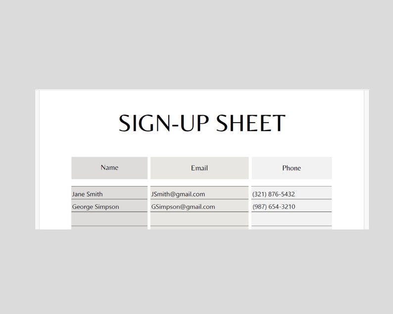 Sign-up Sheet | Printable Sign-up Sheet | Editable Sign-up Sheet ...