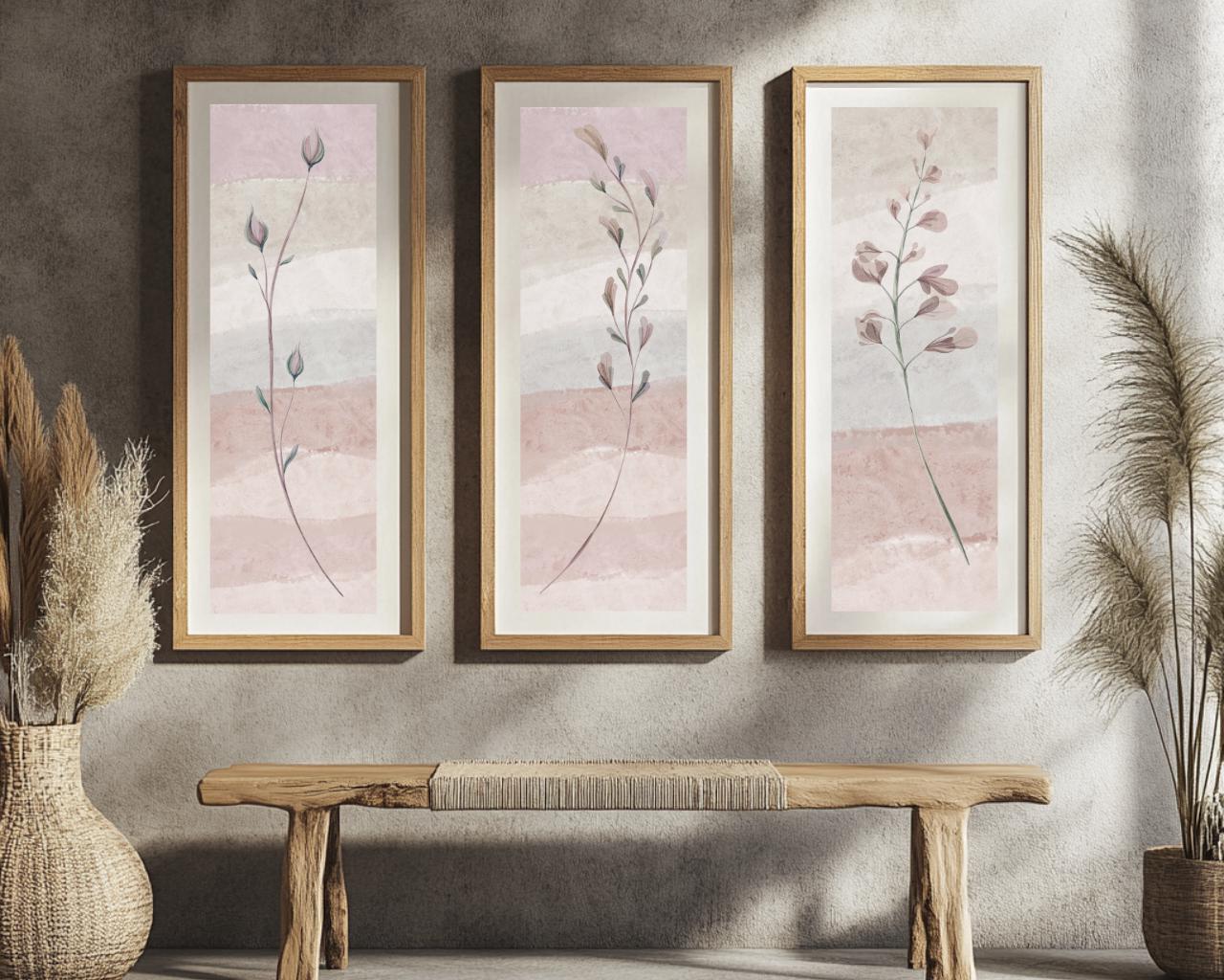 Tall Narrow 3 Piece Wall Art | Above Couch Vertical Prints | Japandi ...