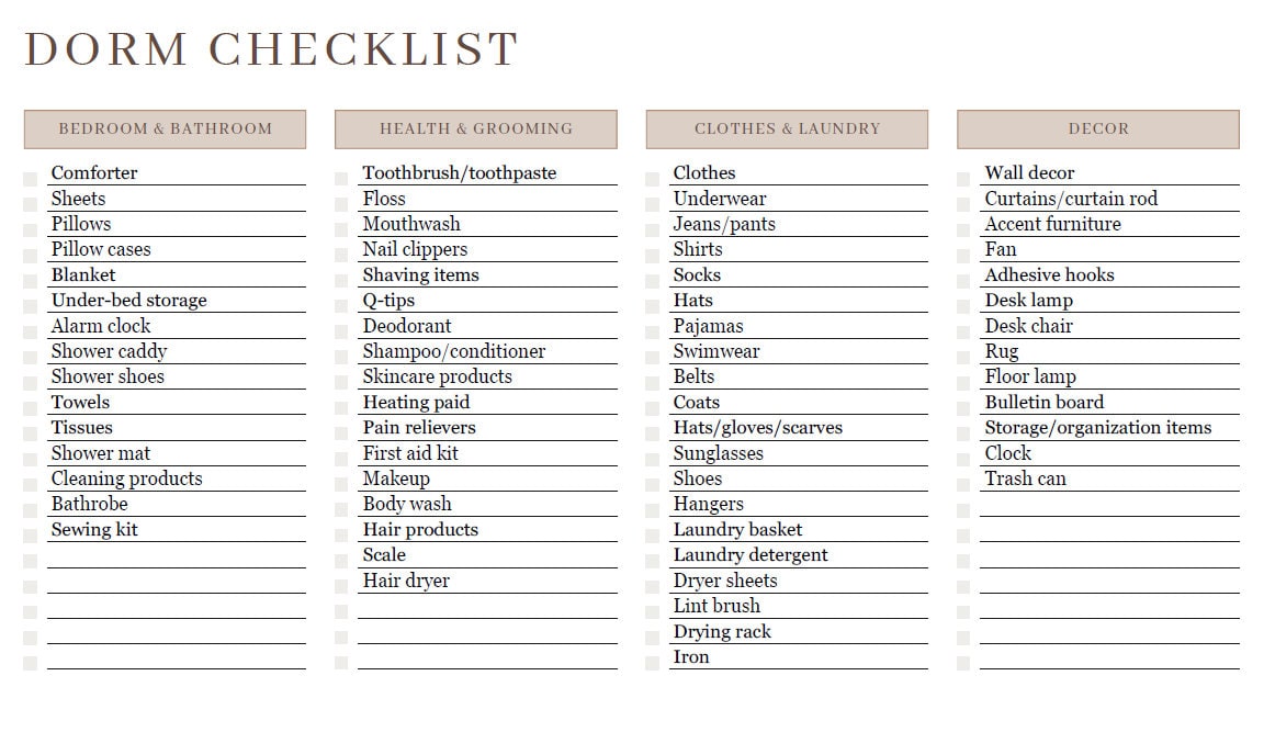 Dorm Checklist Printable Planner Simple Minimalist - Etsy