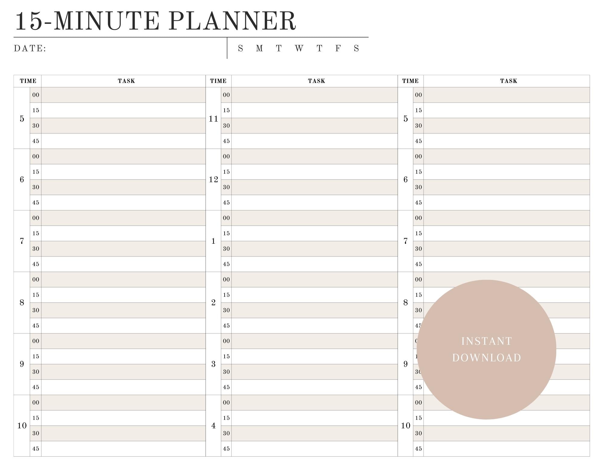 15 Minute Planner Printable | 15 Minute Productivity Planner | Time ...