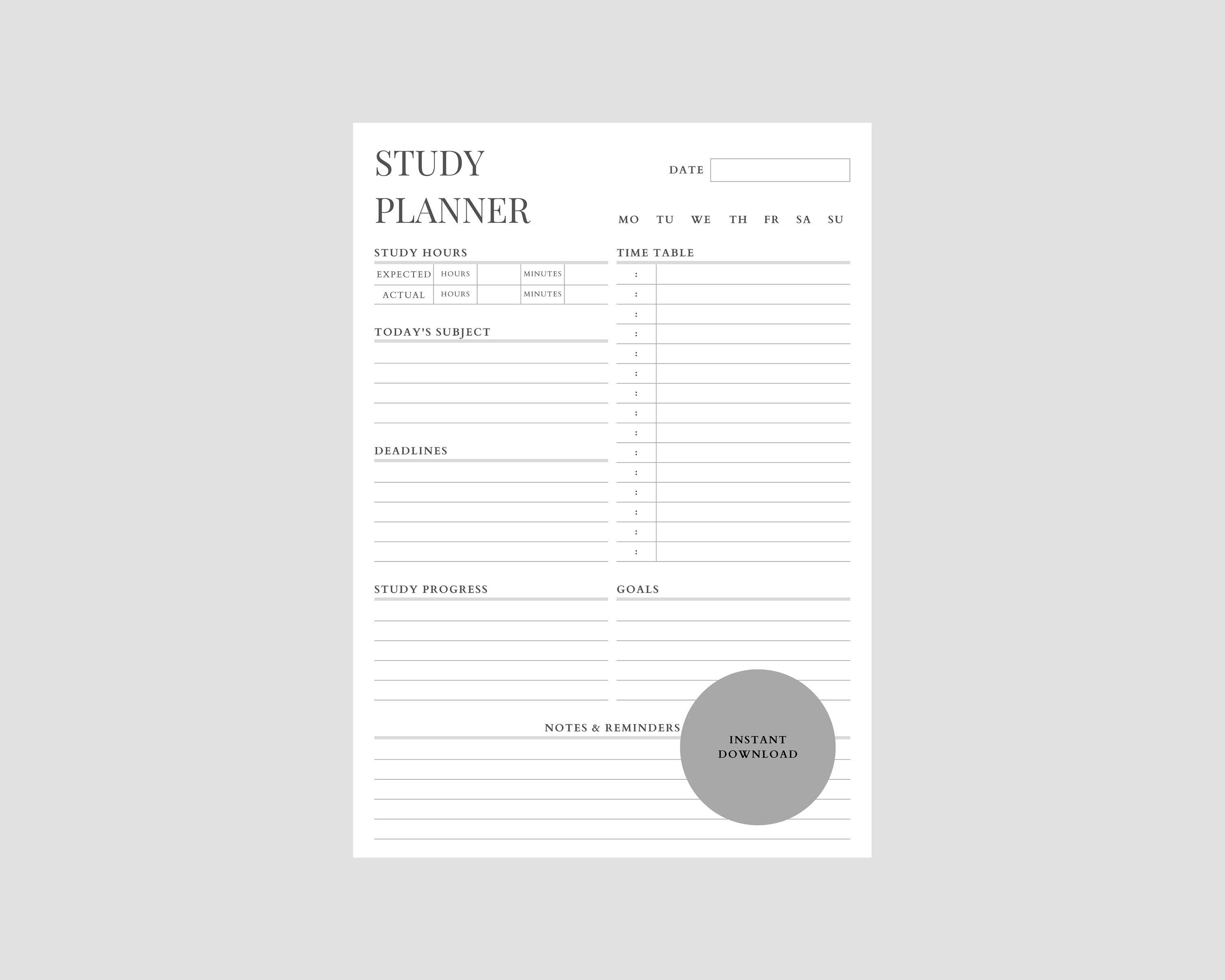 Daily Study Planner Printable Sheet Simple Design - Etsy