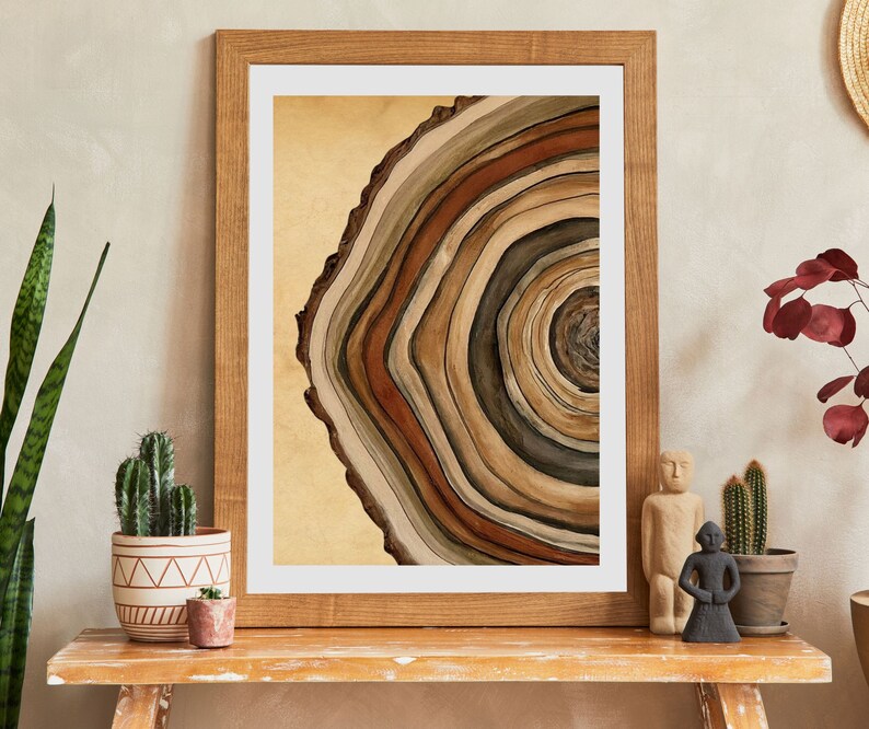 Rustic Tree Ring Wall Art Nature Inspired Decor Warm Earthy Brown Tones ...