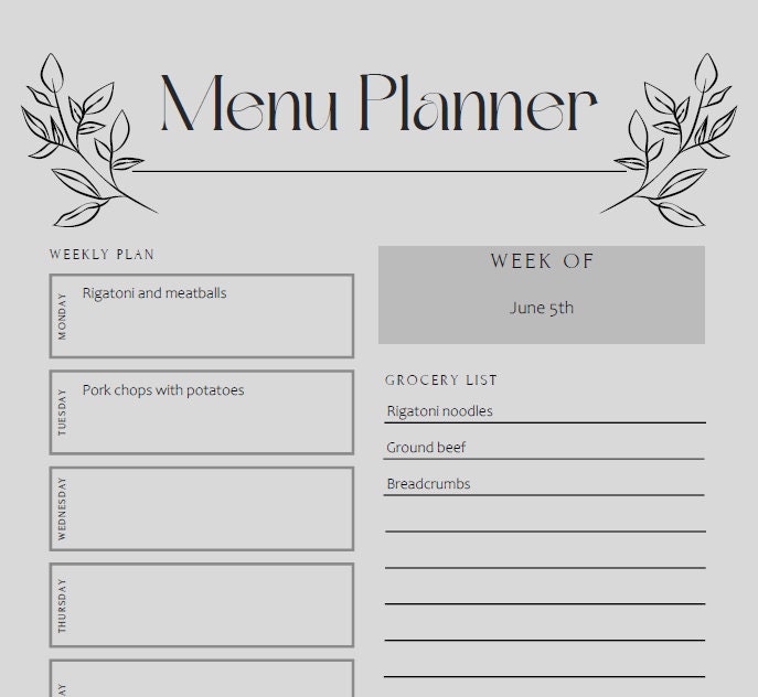 Weekly Meal Planner Printable Sheet Floral - Etsy