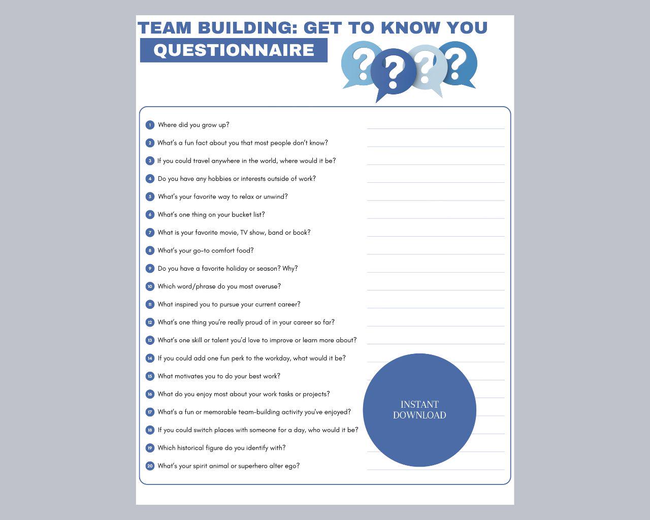 Team Building Get to Know You Questionnaire (digital Download) - Etsy