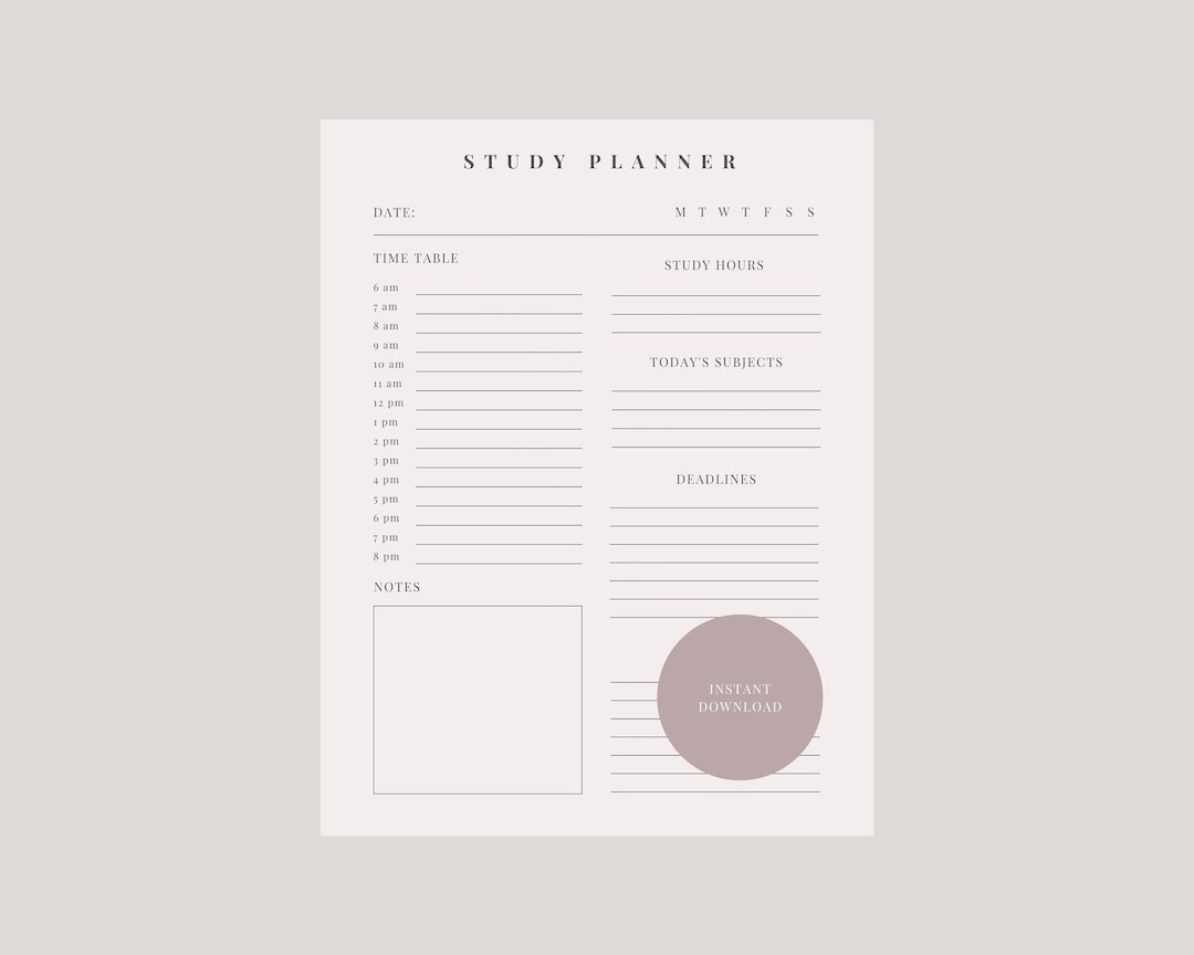 Study Planner Sheet | Assignment Tracker | Assignment Planner | Hourly ...