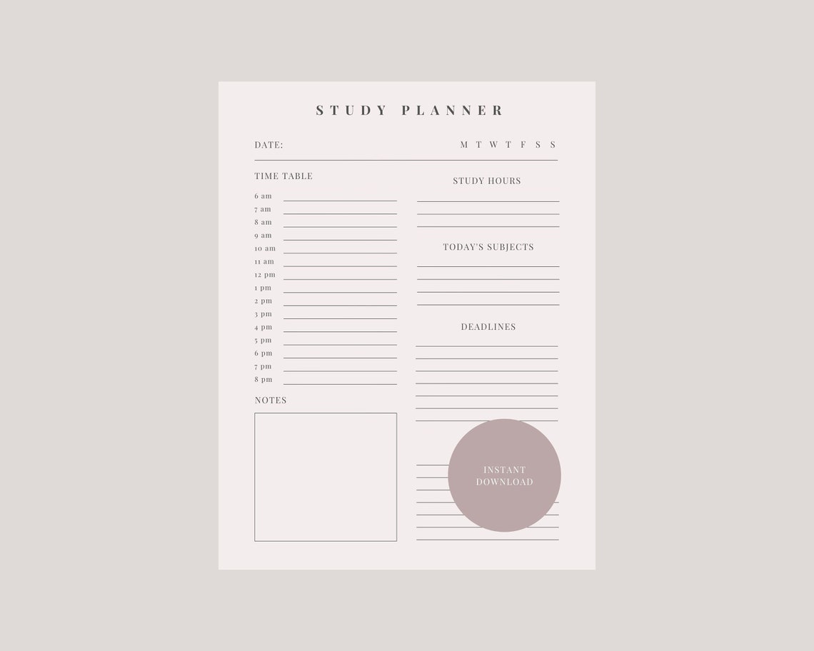 Study Planner Sheet | Assignment Tracker | Assignment Planner | Hourly ...