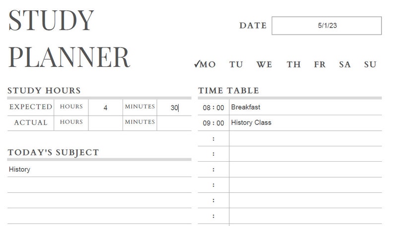 Daily Study Planner Printable Sheet Simple Design - Etsy