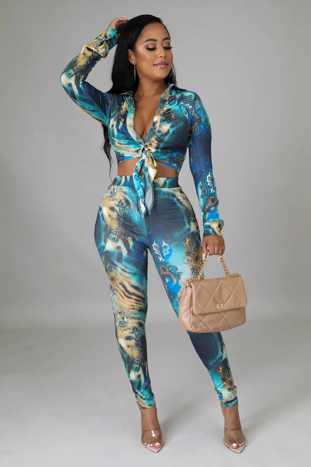 Long Sleeve Halter Matching Legging Set - Etsy