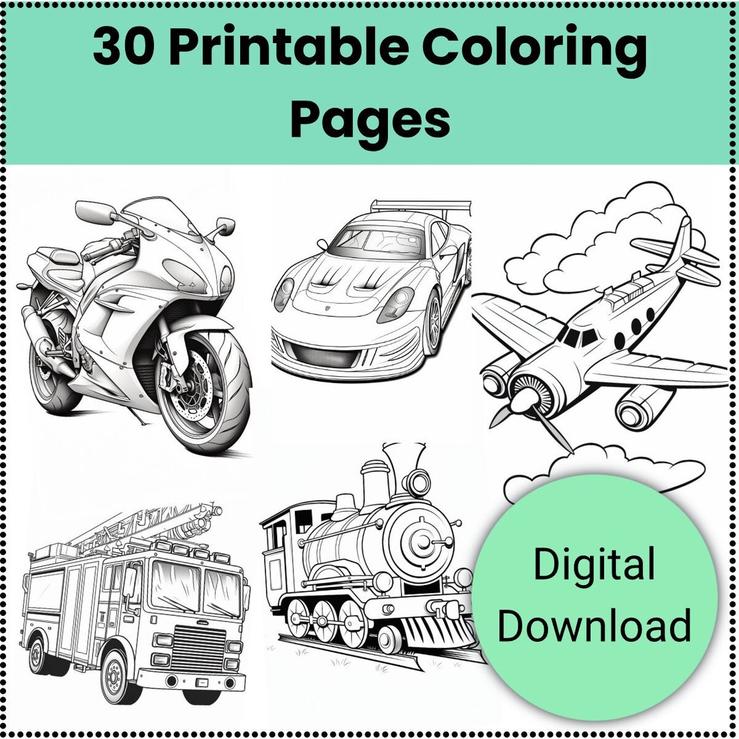Vehicle Coloring Pages Trains Planes and Automobiles Coloring - Etsy