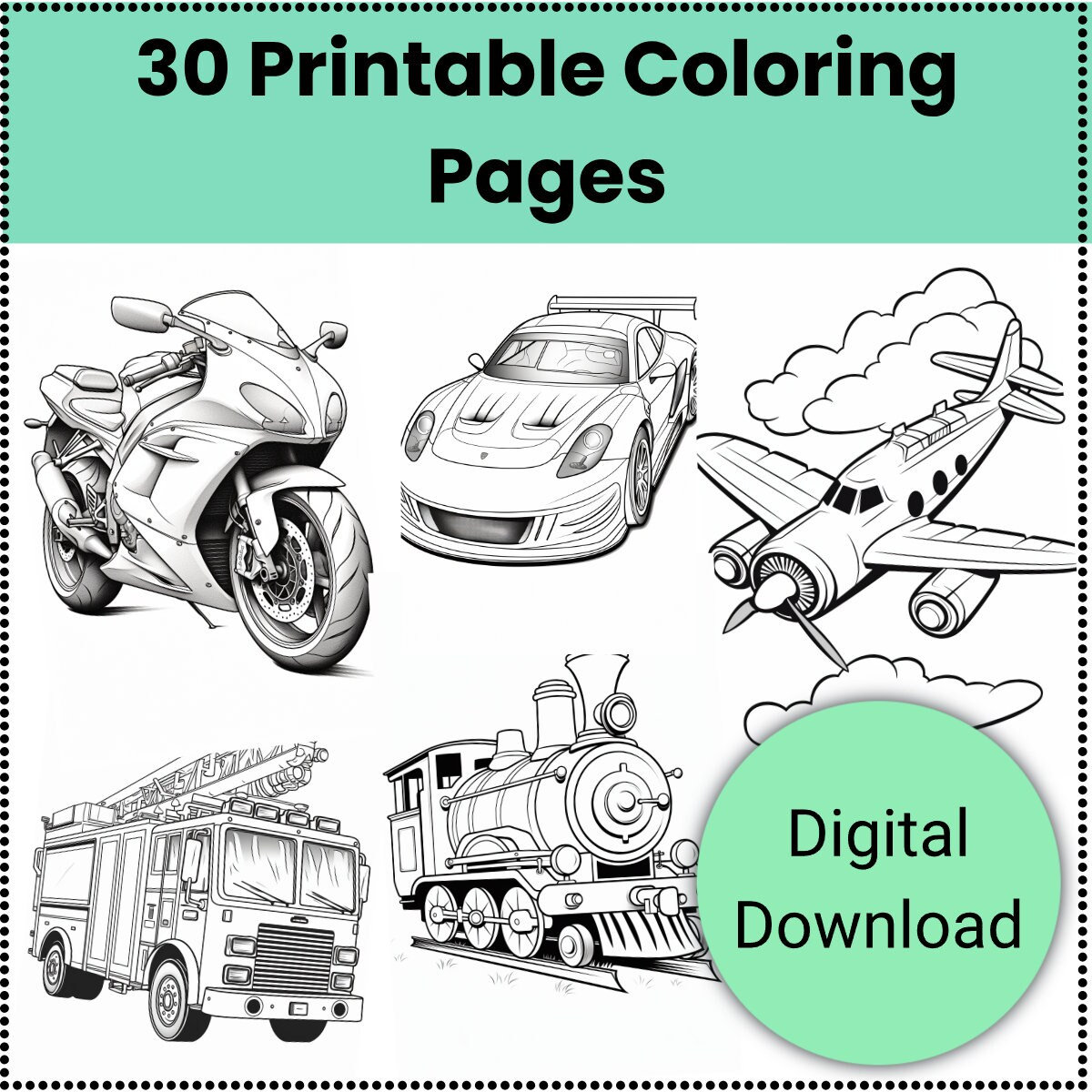 Vehicle Coloring Pages Trains Planes and Automobiles Coloring - Etsy
