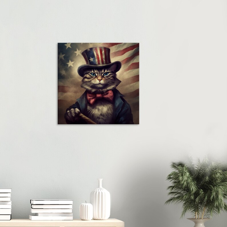 Vintage Uncle Sam Cat Wall Art Patriotic Kitty Canvas - Etsy