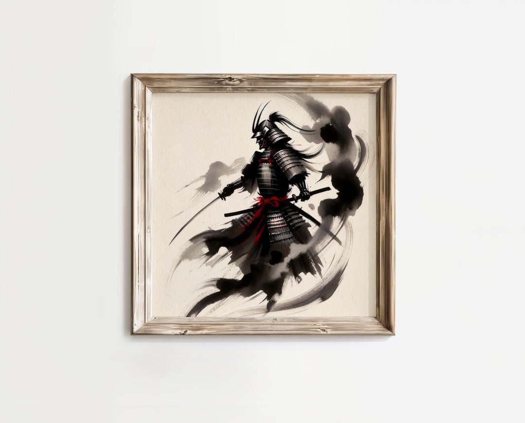 Abstract Samurai Warrior Ink Painting, Dynamic Japanese Bushido Artwork ...