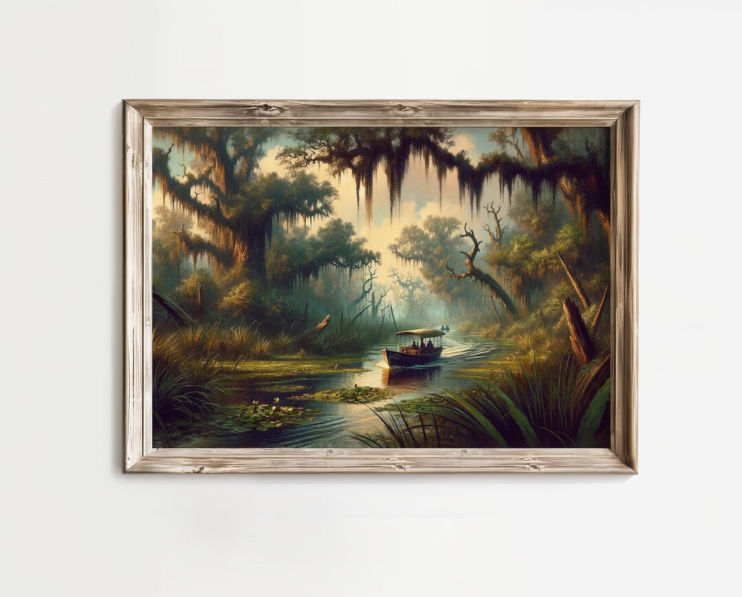 Mysterious Bayou Riverboat Journey Canvas, Southern Swamp Twilight Wall ...
