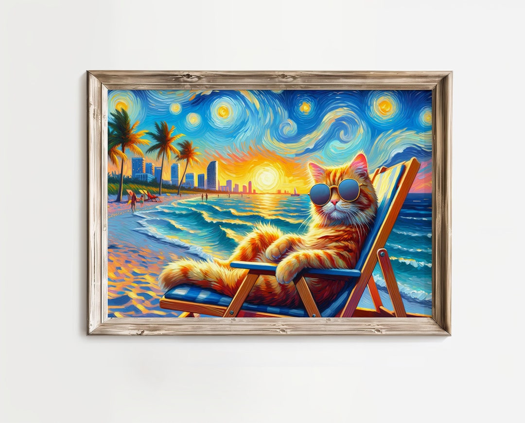 Tropical Twilight: Ginger Tabby's Starry Seaside Respite, Orange Tabby ...