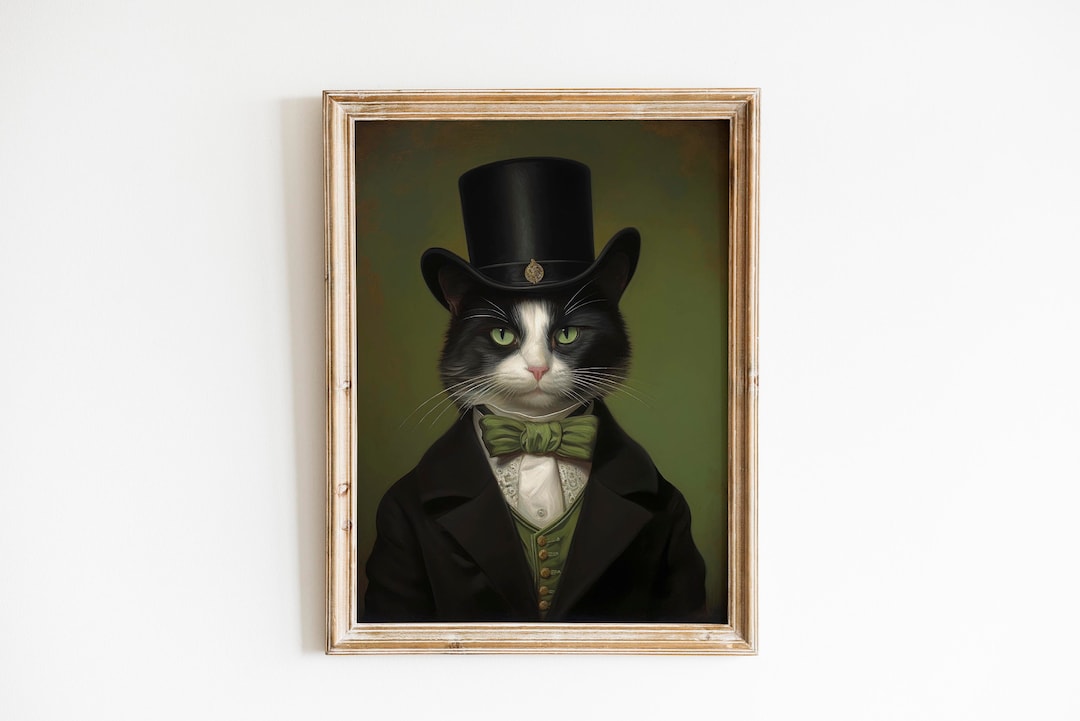 Tuxedo Cat Portrait Painting, Suit Bowtie, Cat Lover Wall Art - Etsy