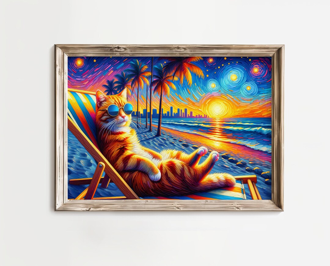 Tropical Twilight: Ginger Tabby's Starry Seaside Respite, Orange Tabby ...