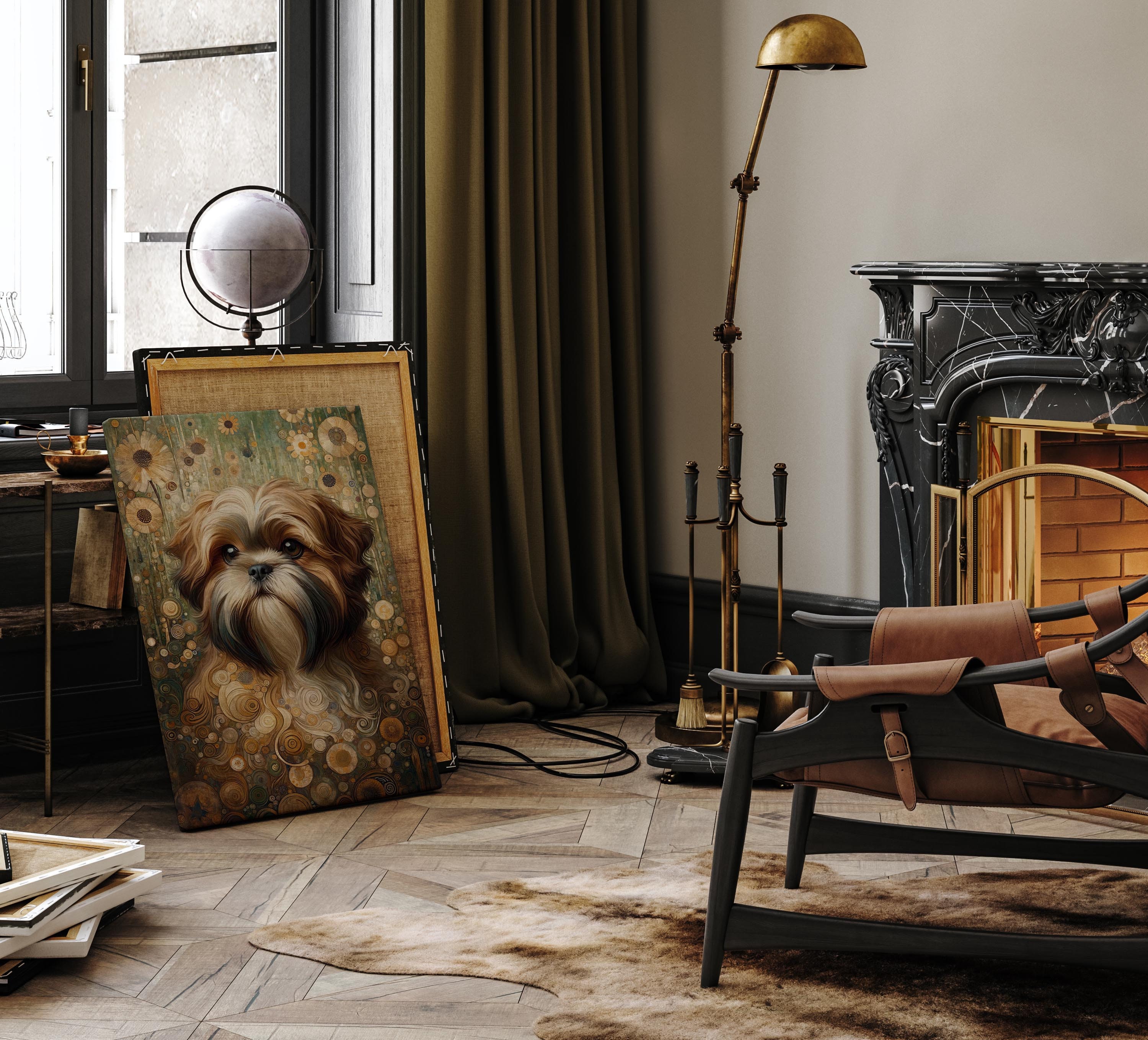 Shih Tzu Elegance, Iconic Rustic Dog Portrait, Gustav Klimt Vintage ...