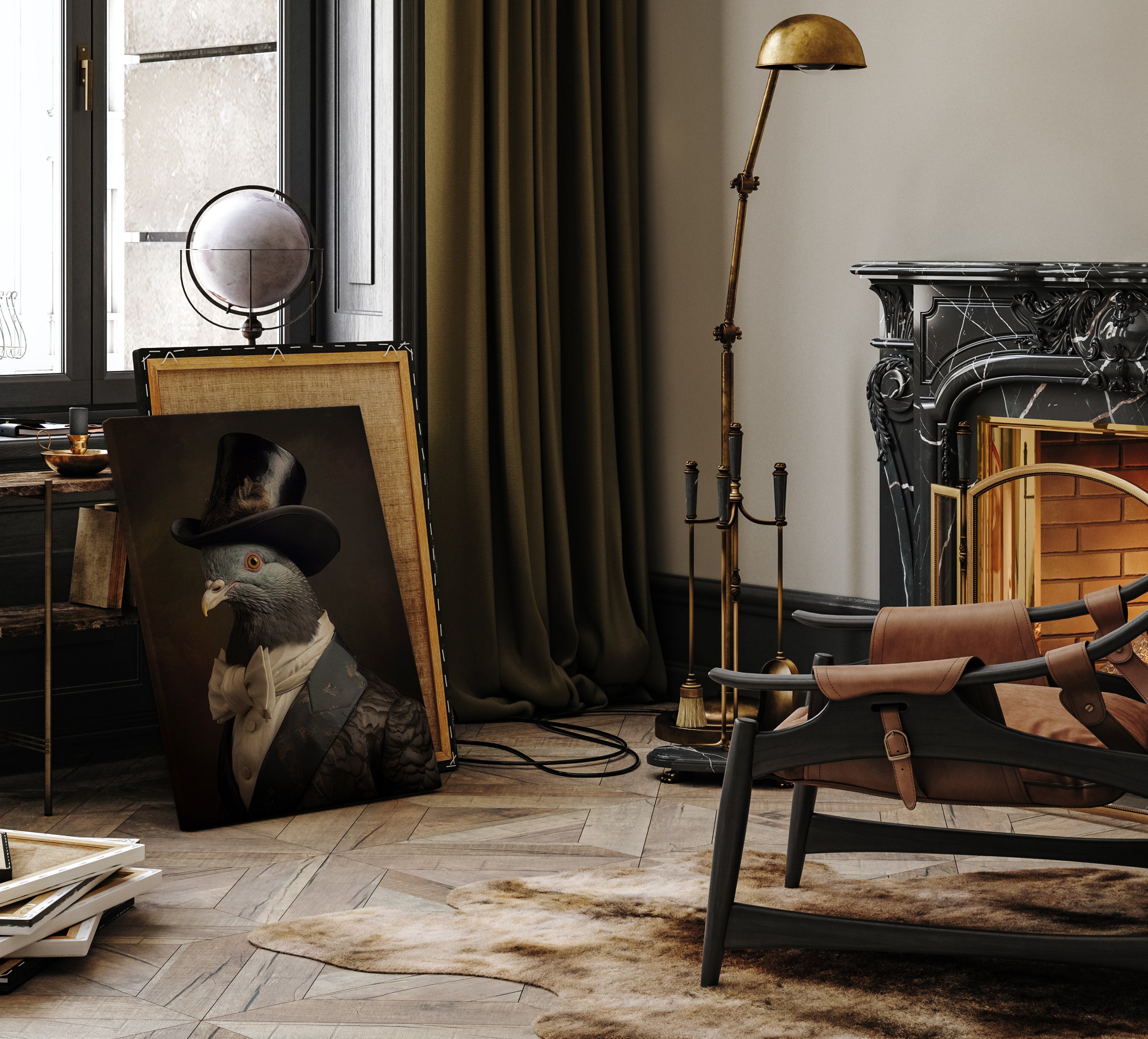 Vintage Pigeon Bird Painting Portrait, Suit Bowtie and Collar Wall Art ...