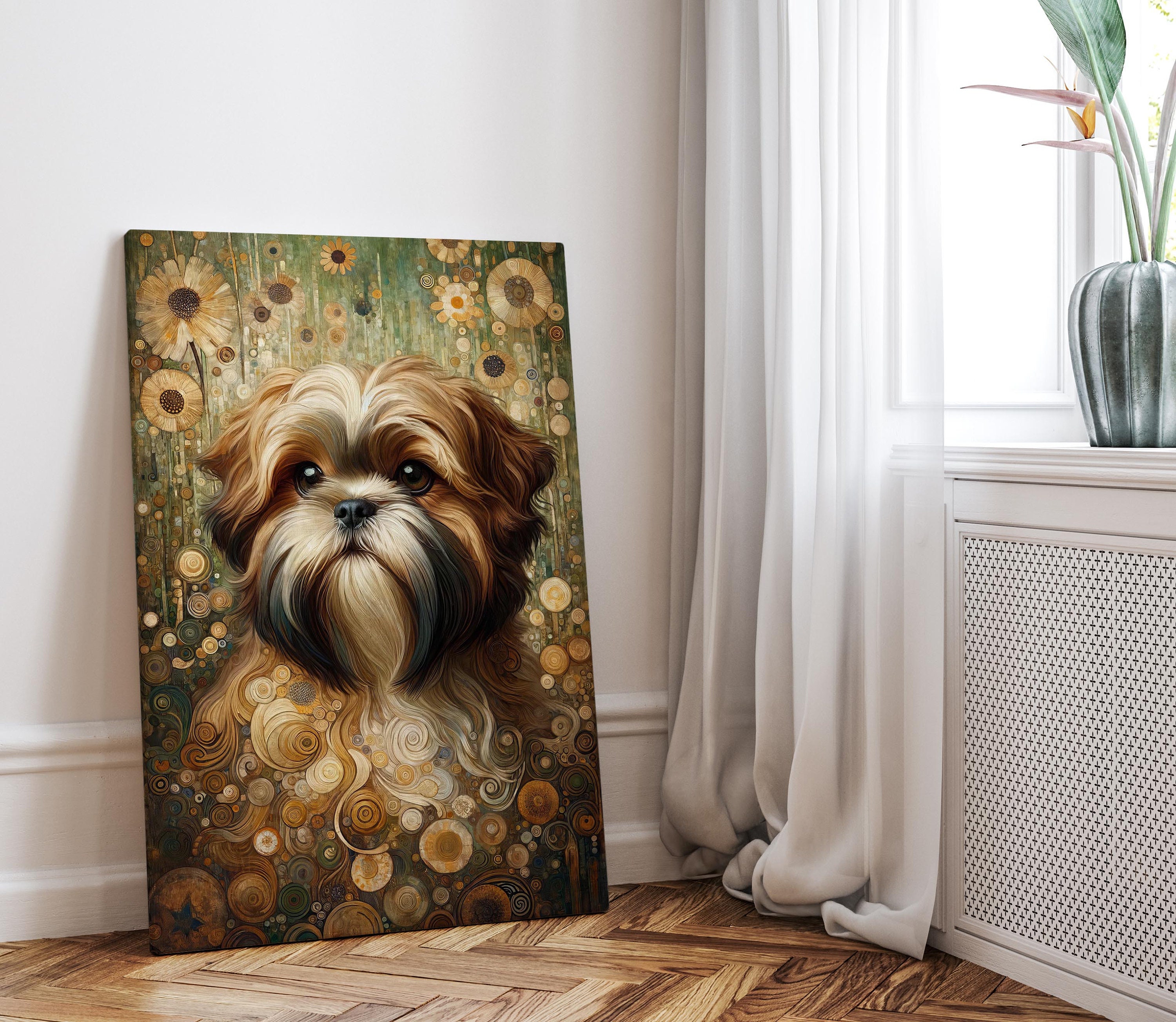Shih Tzu Elegance, Iconic Rustic Dog Portrait, Gustav Klimt Vintage ...