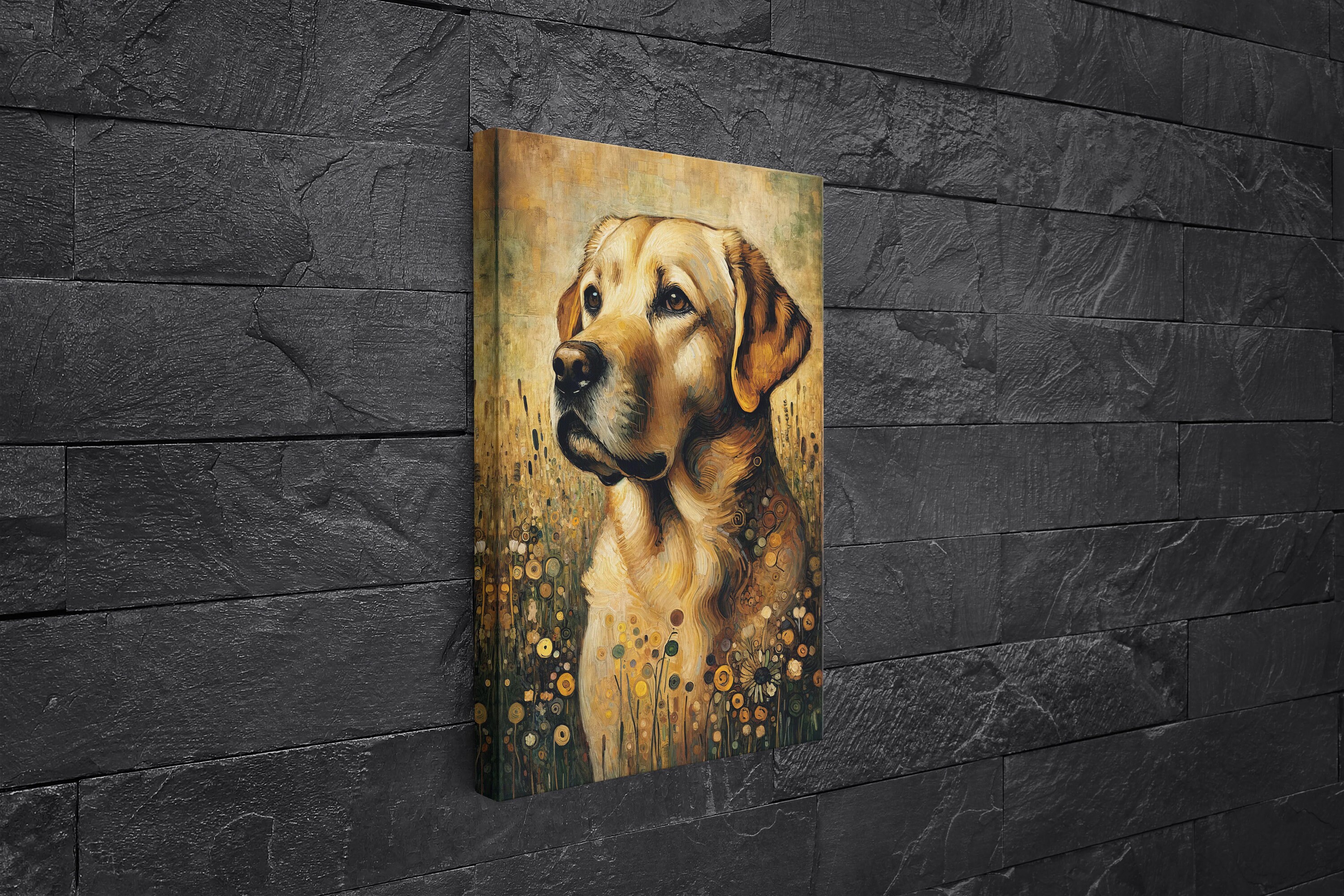 Golden Yellow Lab, Iconic Dog Portrait, Gustav Klimt Vintage Flowers ...