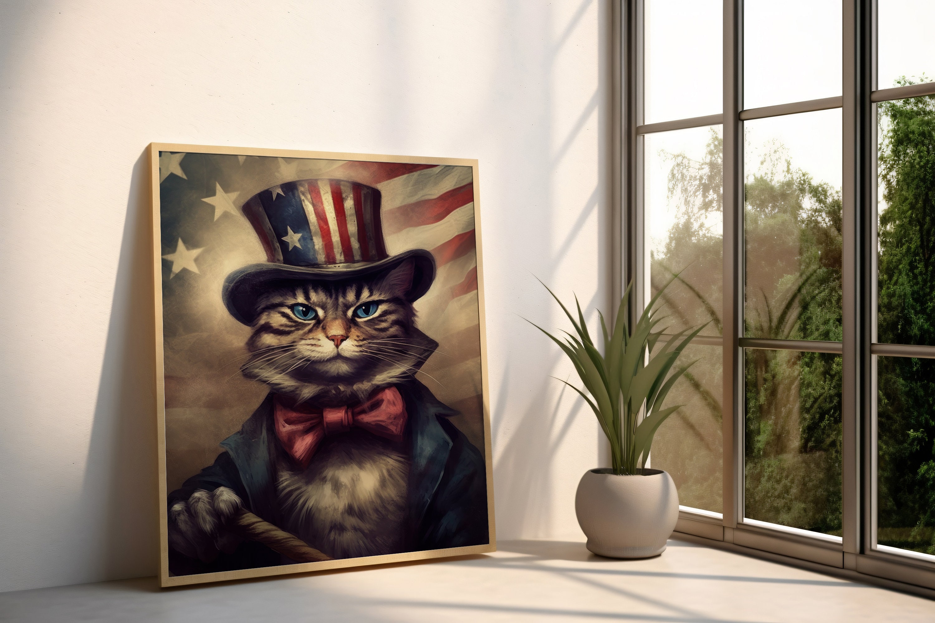 Vintage Uncle Sam Cat Wall Art, Patriotic Kitty Canvas, American Flag ...