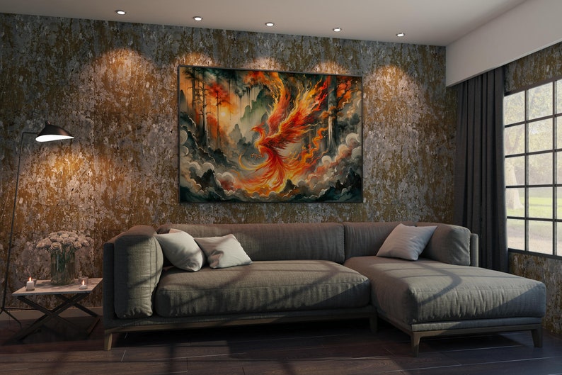 Fiery Phoenix Rising Watercolor Painting - Mythical Bird Magical ...