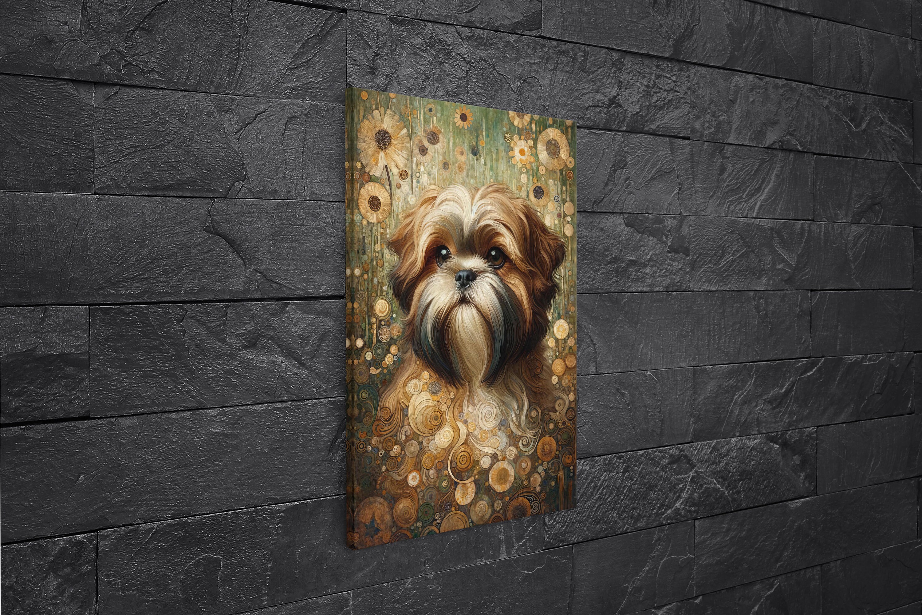 Shih Tzu Elegance, Iconic Rustic Dog Portrait, Gustav Klimt Vintage ...