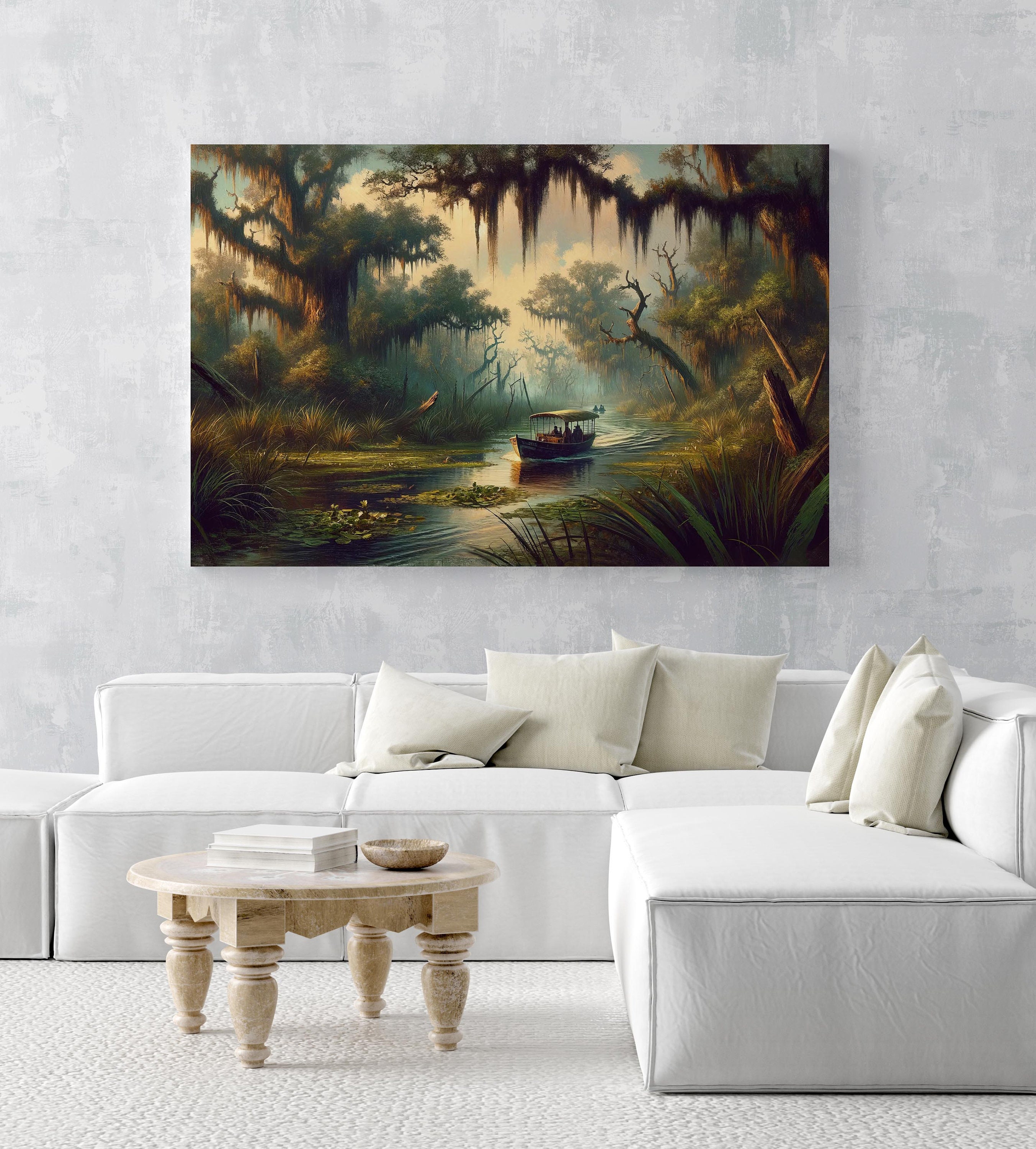 Mysterious Bayou Riverboat Journey Canvas, Southern Swamp Twilight Wall ...