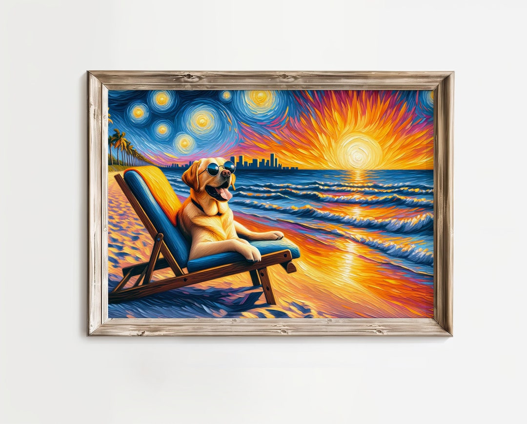 Starry Skies & Golden Tides: Golden Yellow Labrador Retriever Dog ...